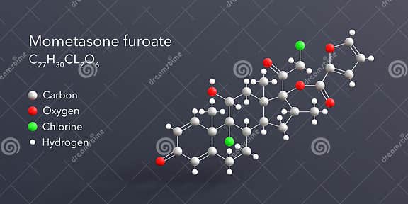Mometasone Furoate Molecule 3d Rendering, Flat Molecular Structure with ...