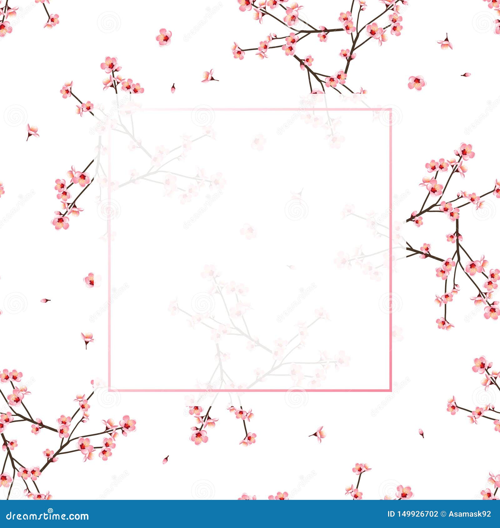 Momo Peach Flower Blossom Banner Card Border Outline. Vector ...