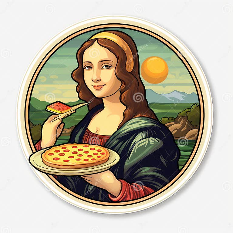 Mona Lisa Eating Pizza Mona Lisa S Portrait In A Pop Art Style Stock