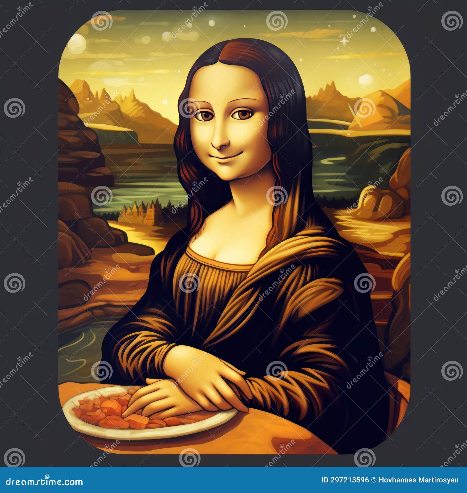 Mona Lisa Eating Pizza Mona Lisa S Portrait In A Pop Art Style Stock