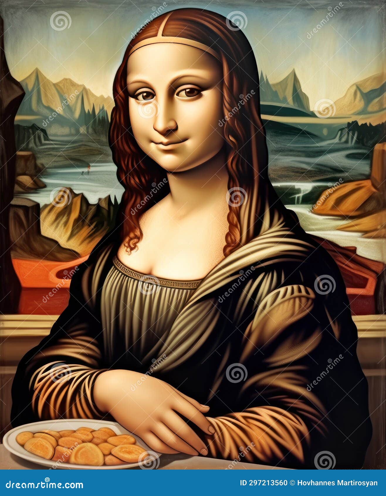 Mona Lisa Eating Pizza Mona Lisa S Portrait In A Pop Art Style Stock