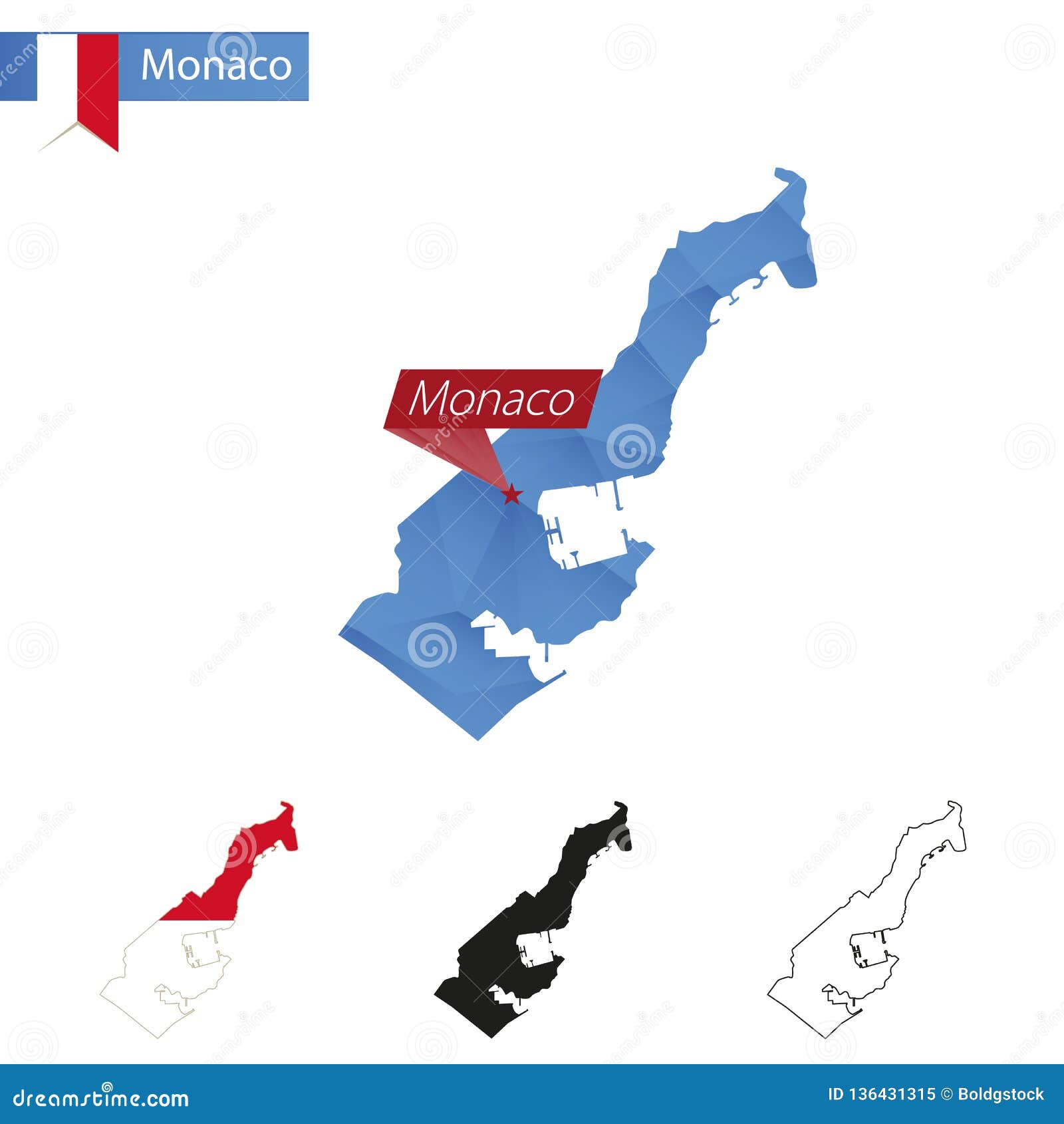 Monaco Blue Low Poly Map with Capital Stock Vector - Illustration of ...