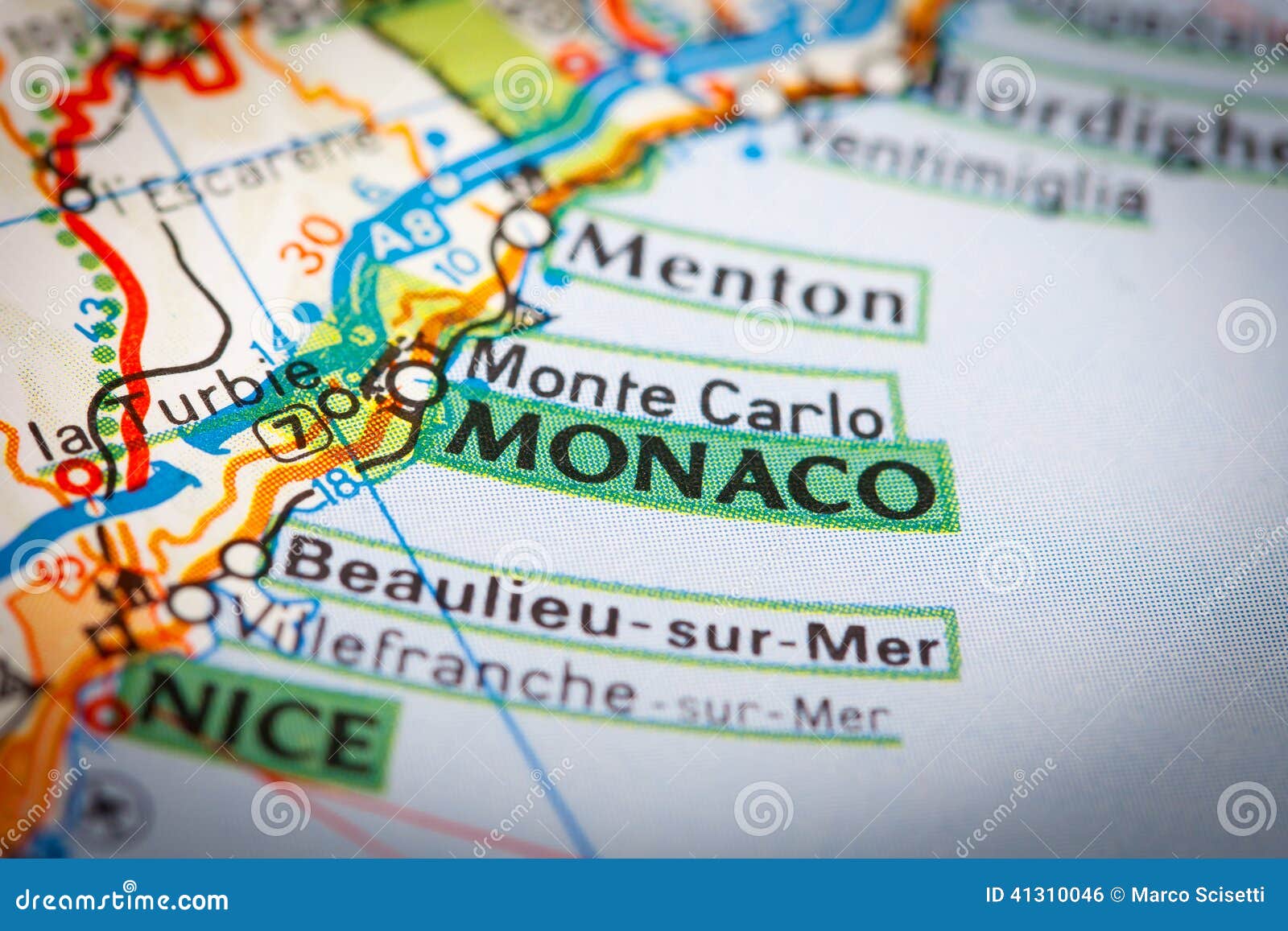 Monaco City on a Road Map stock photo. Image of defocused - 41310046