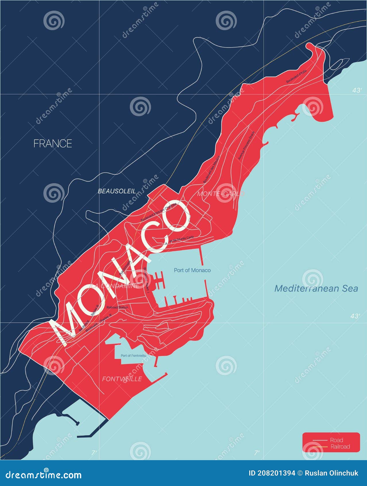 Monaco Detailed Map Highlighted On Blue Rounded World Map Vector ... Monaco Detailed Map Highlighted On Blue Rounded World Map Vector ...