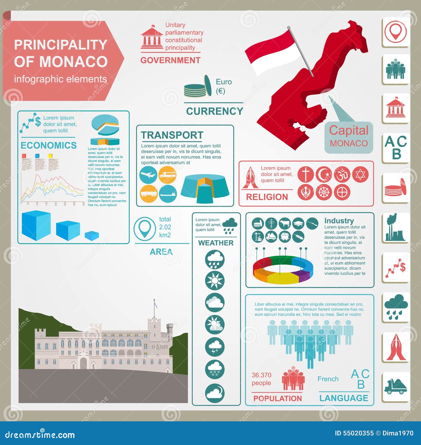 Monaco Infographics, Statistical Data, Sights Stock Vector ...