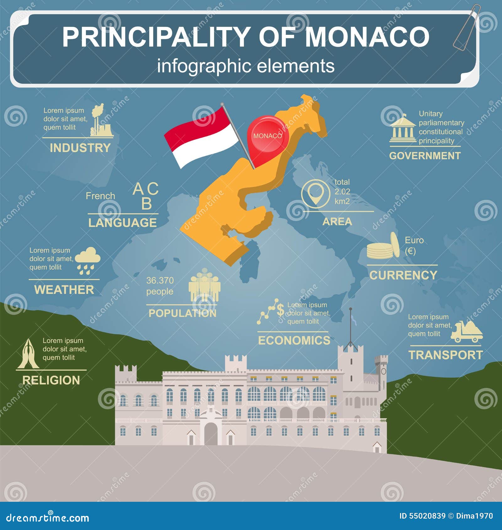Monaco-infographics, Statistische Daten, Anblick Vektor Abbildung ...