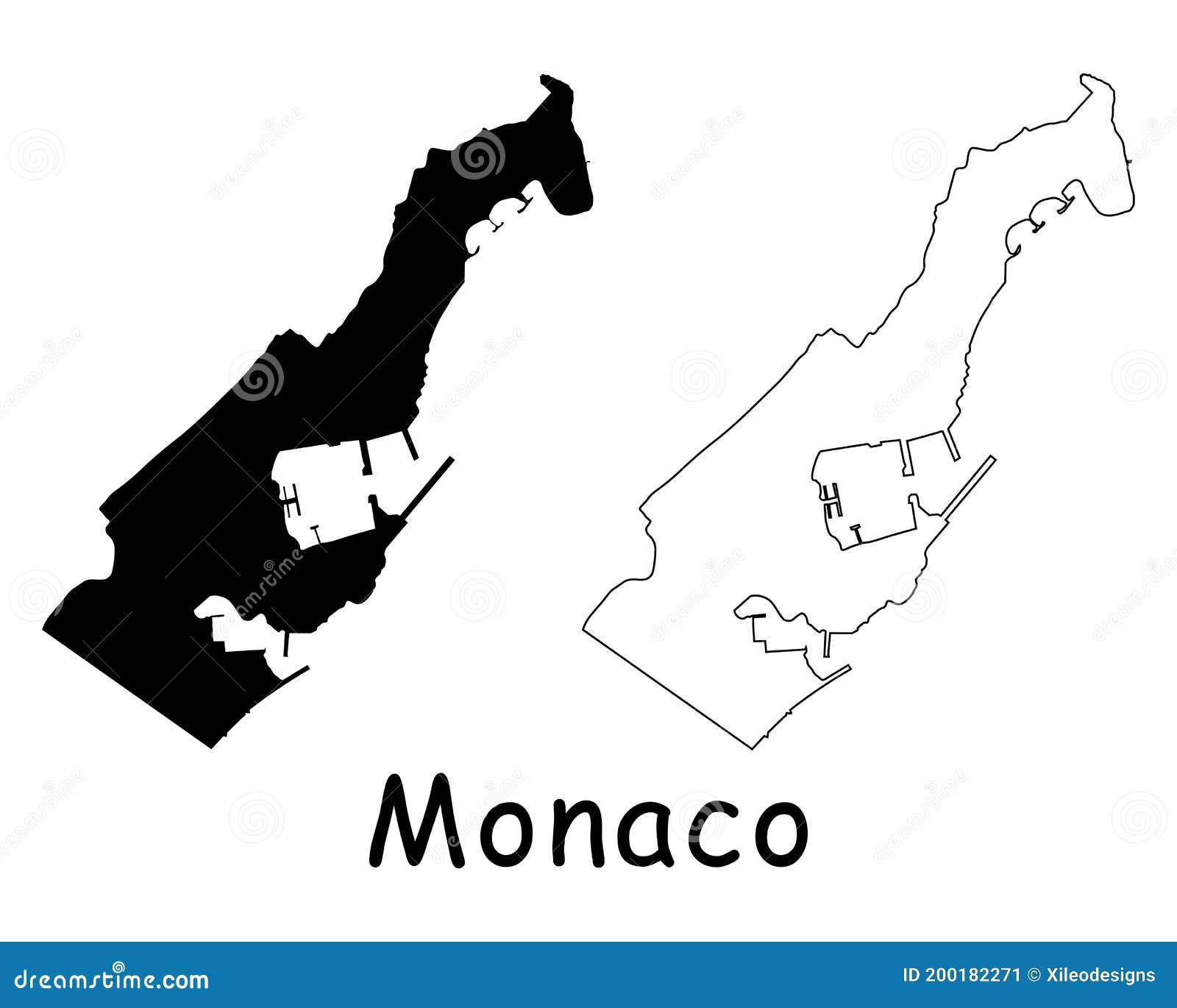 Monaco Country Map. Black Silhouette And Outline Isolated On White ...