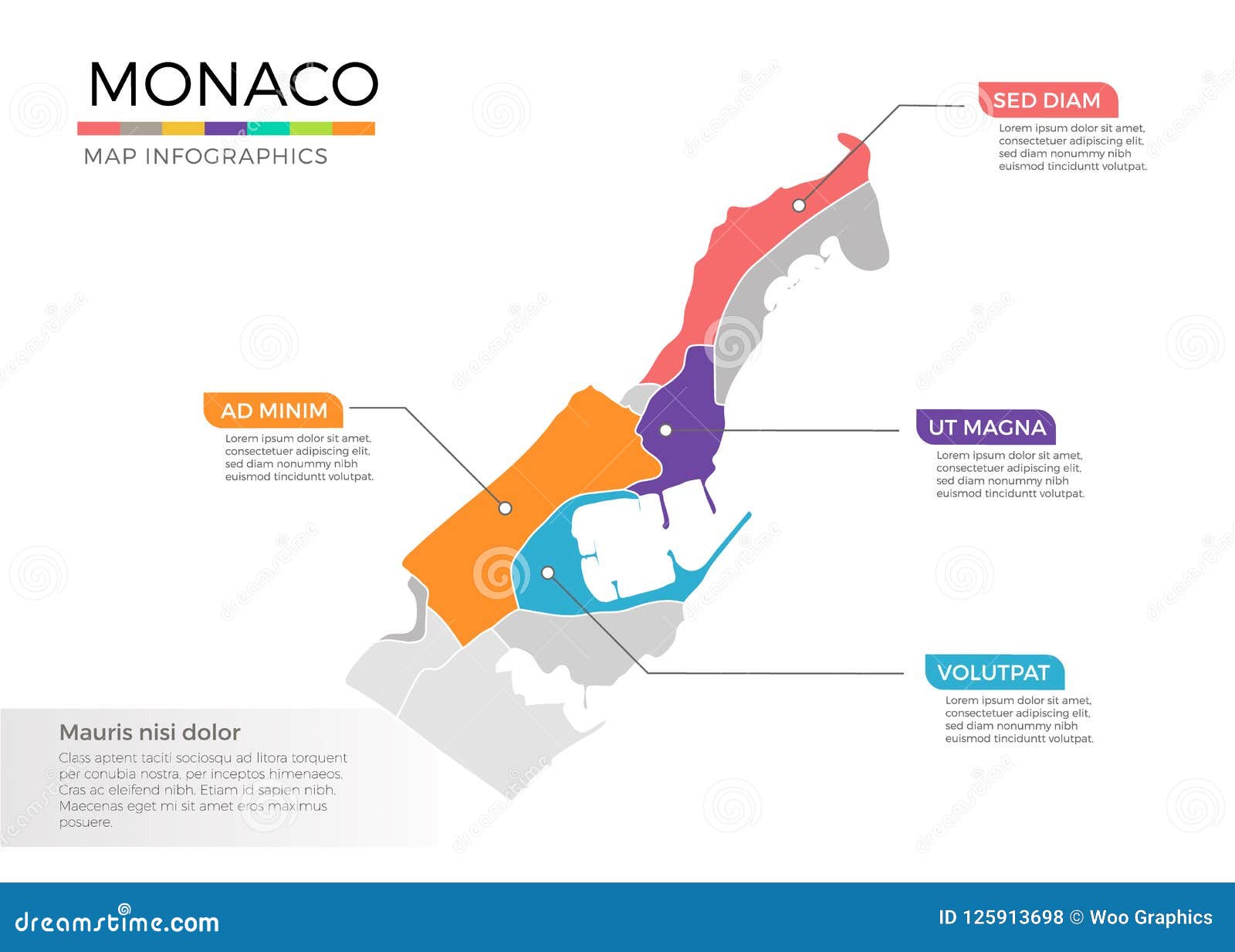 Monaco Map Infographics Vector Template with Regions and Pointer Marks ...