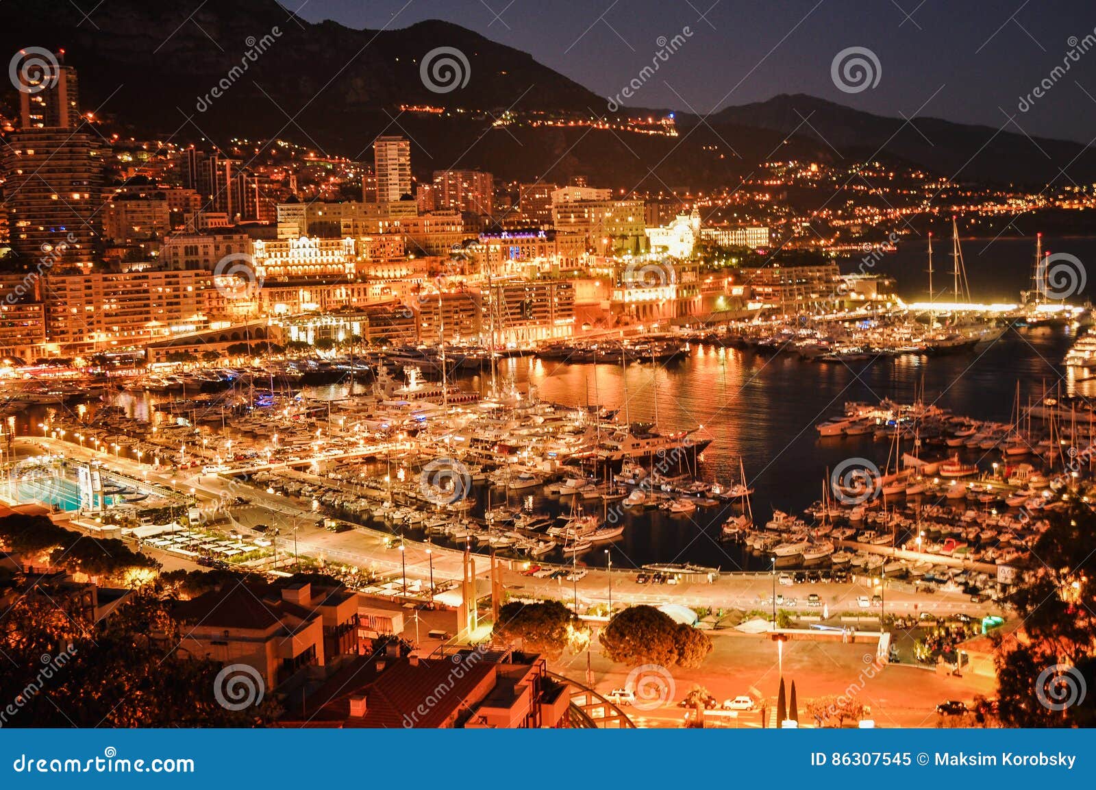 Monaco by night stock image. Image of mediterranean, boats - 86307545