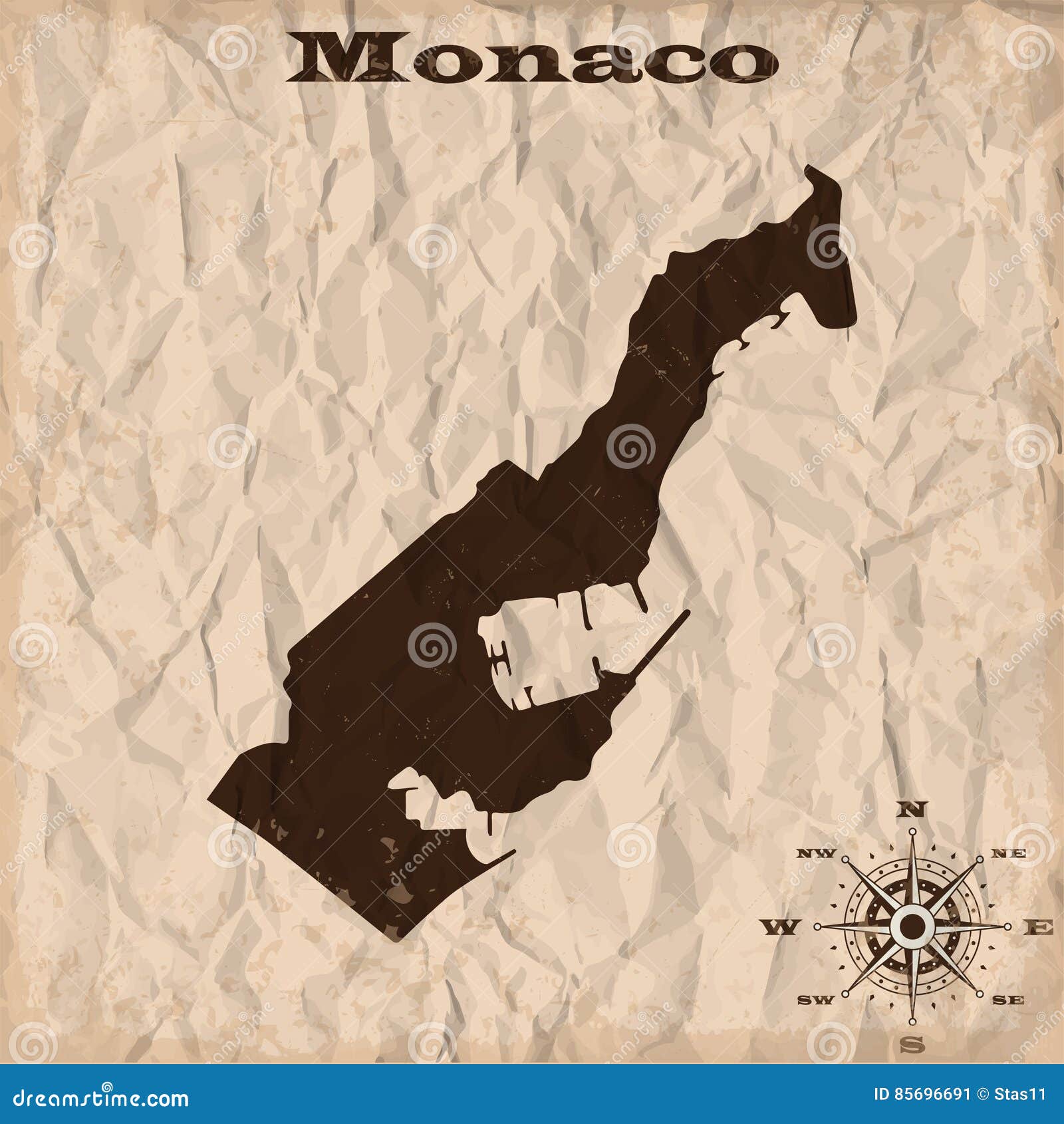 Monaco Old Map with Grunge and Crumpled Paper. Vector Illustration ...