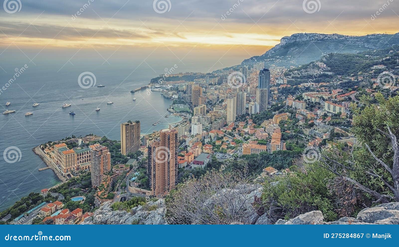 Monaco at sunset stock image. Image of terrain, landscape - 275284867