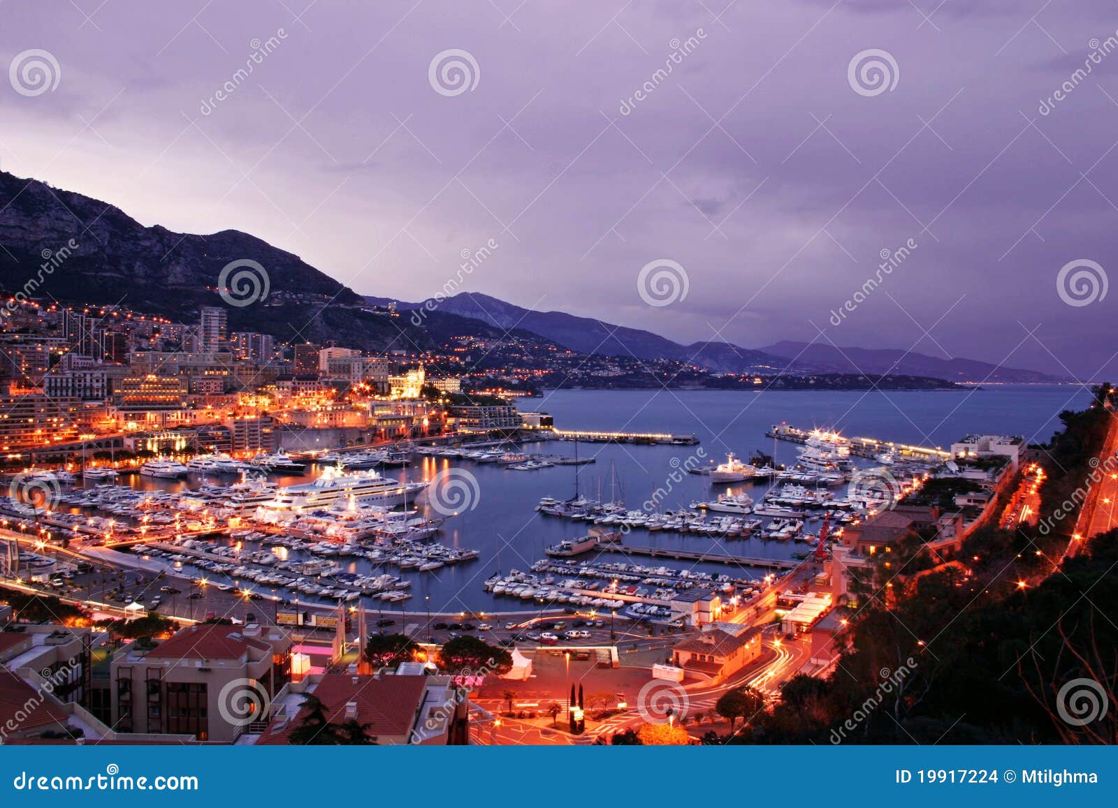 Monaco Waterfront at Night stock photo. Image of mediterranean - 19917224
