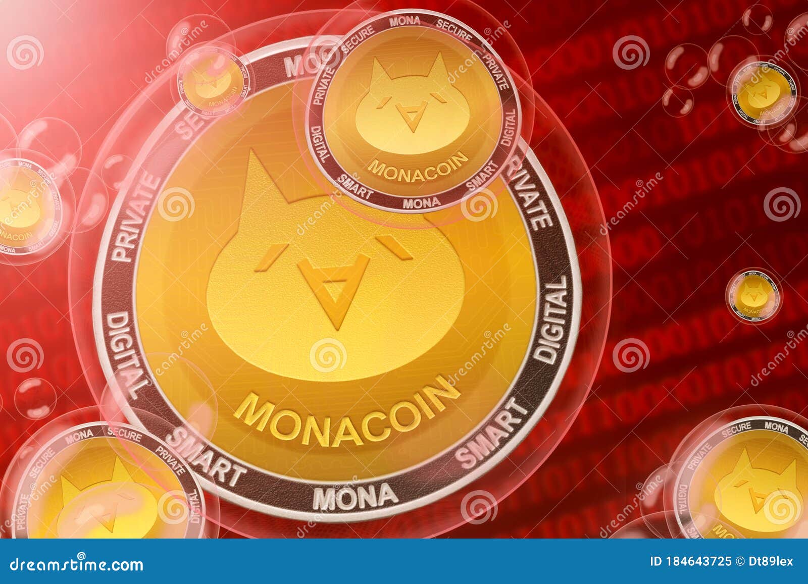 MonaCoin Crash, Bubble. MonaCoin MONA Cryptocurrency Coins In A Bubbles On The Binary Code ...