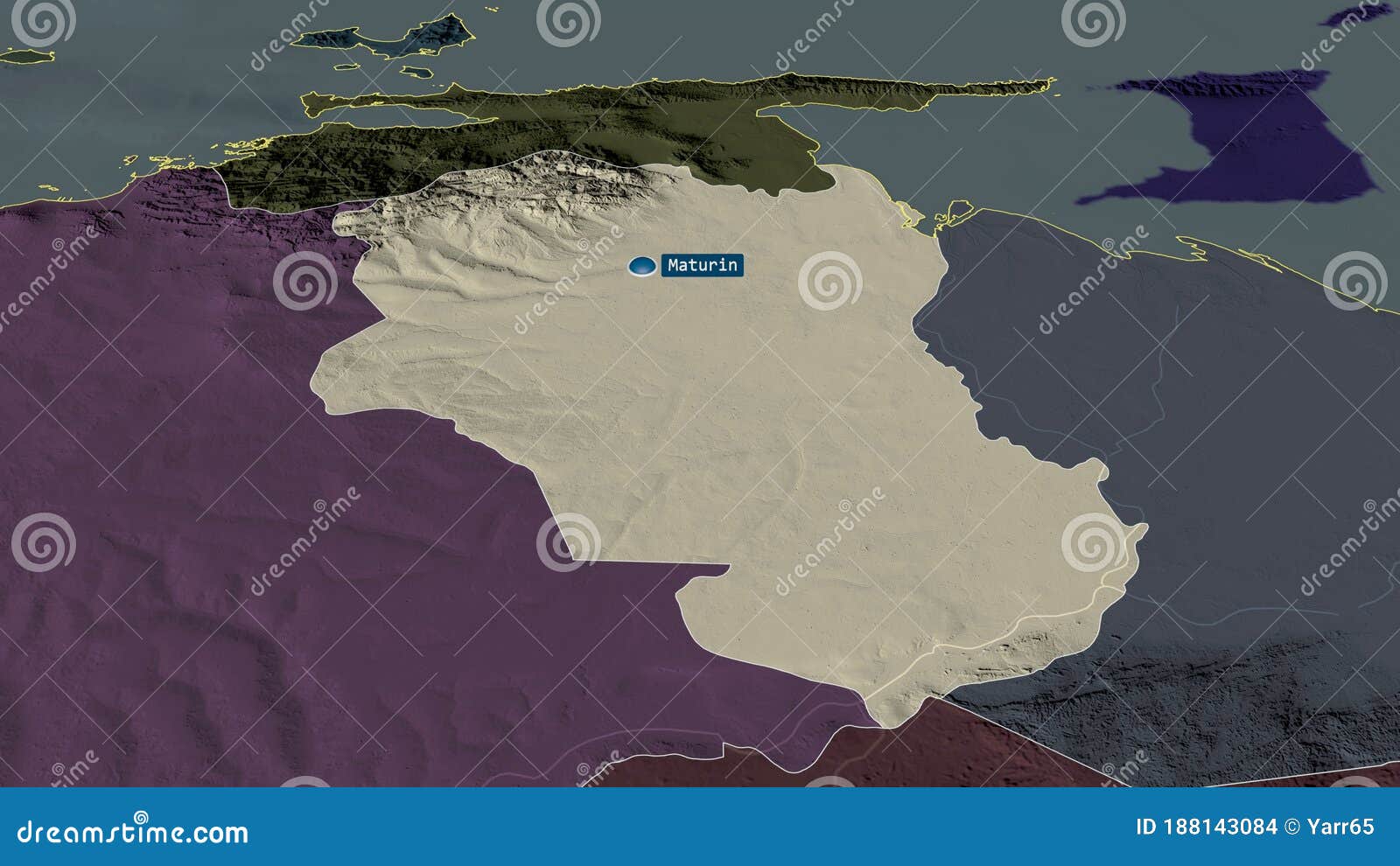 Monagas, Venezuela - Highlighted with Capital. Administrative Stock ...