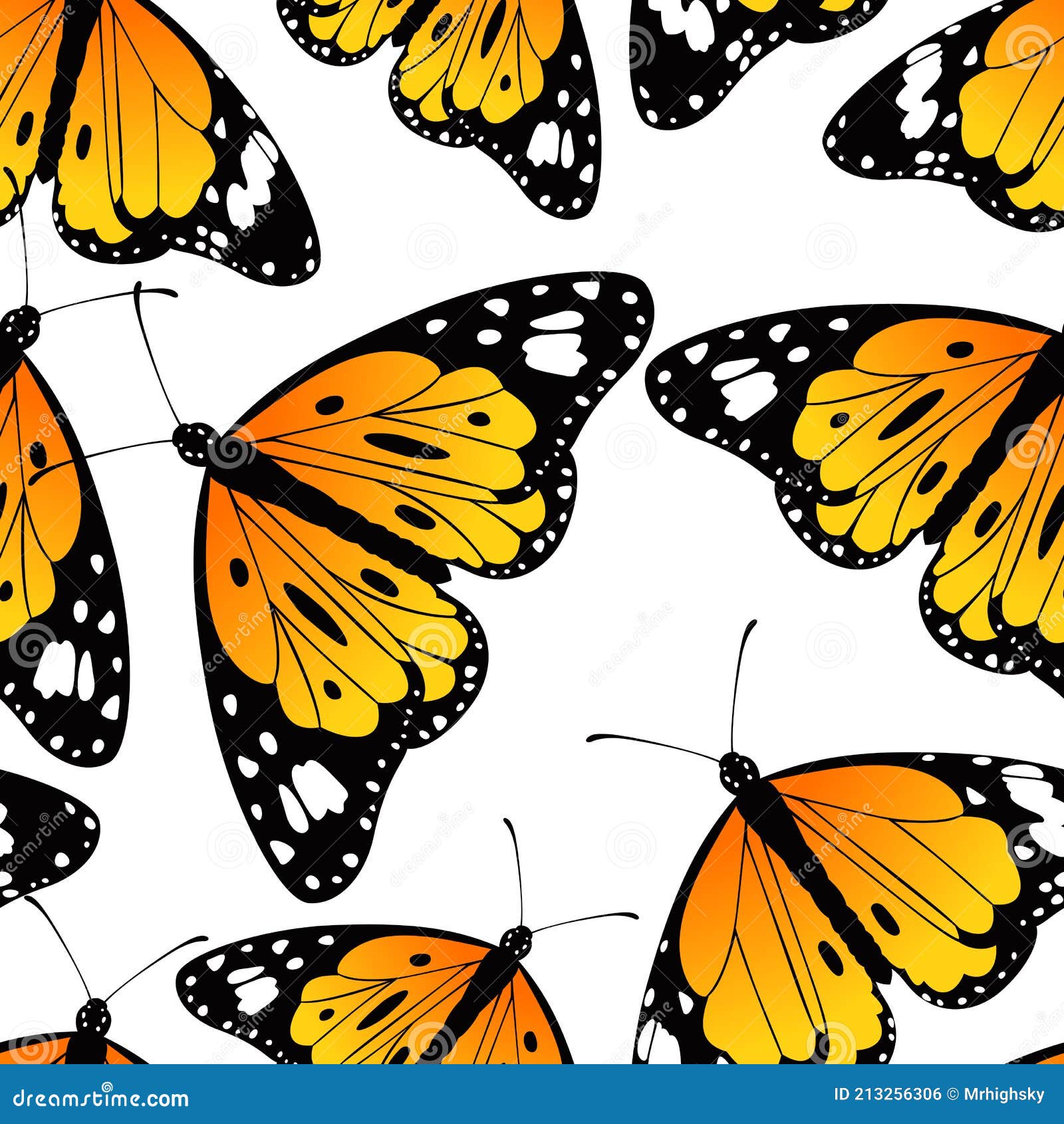Monarch Butterflies Seamless Pattern Stock Vector - Illustration of ...