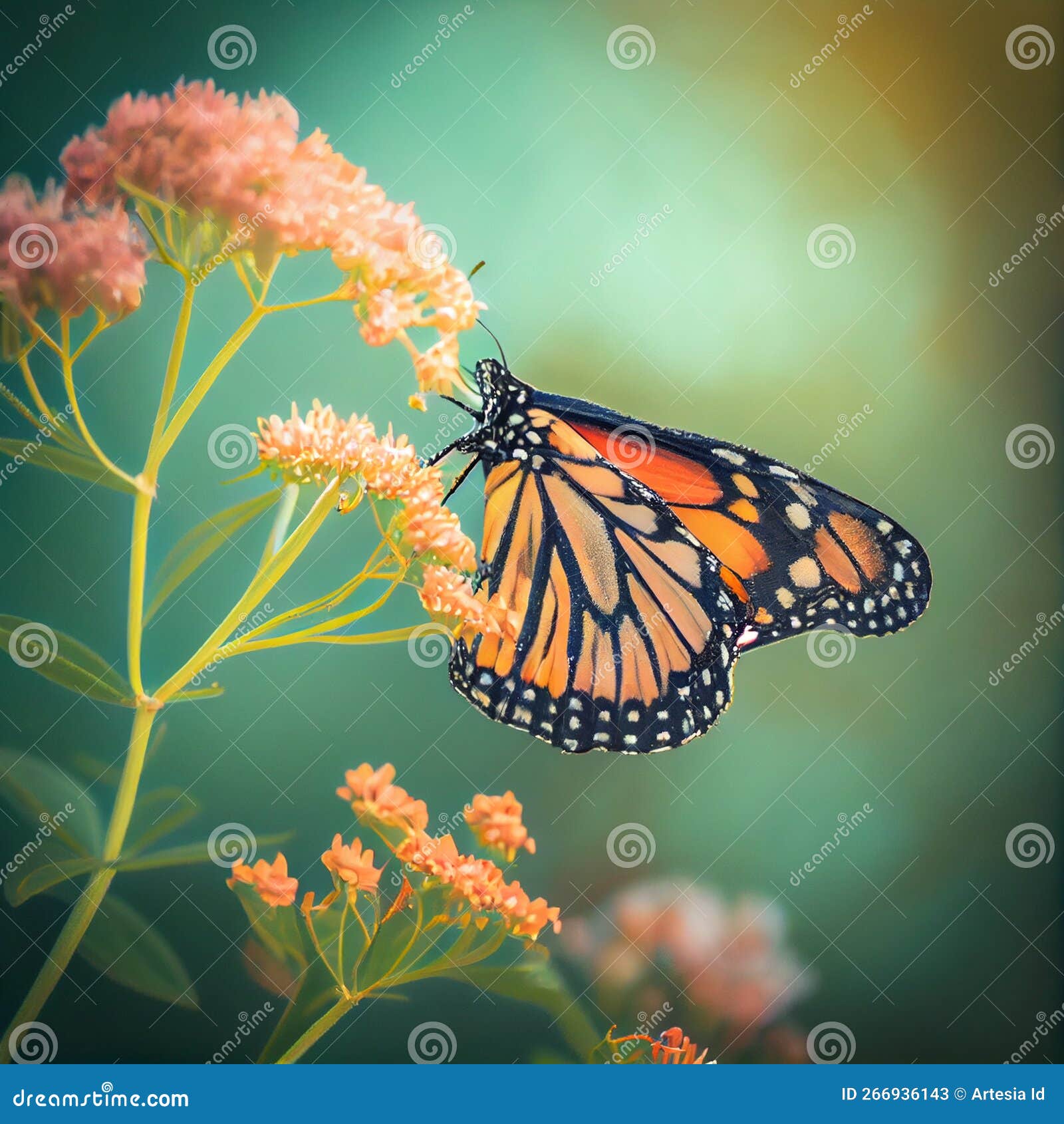 Monarch Butterfly Pollinating Flowers Stock Illustration - Illustration ...