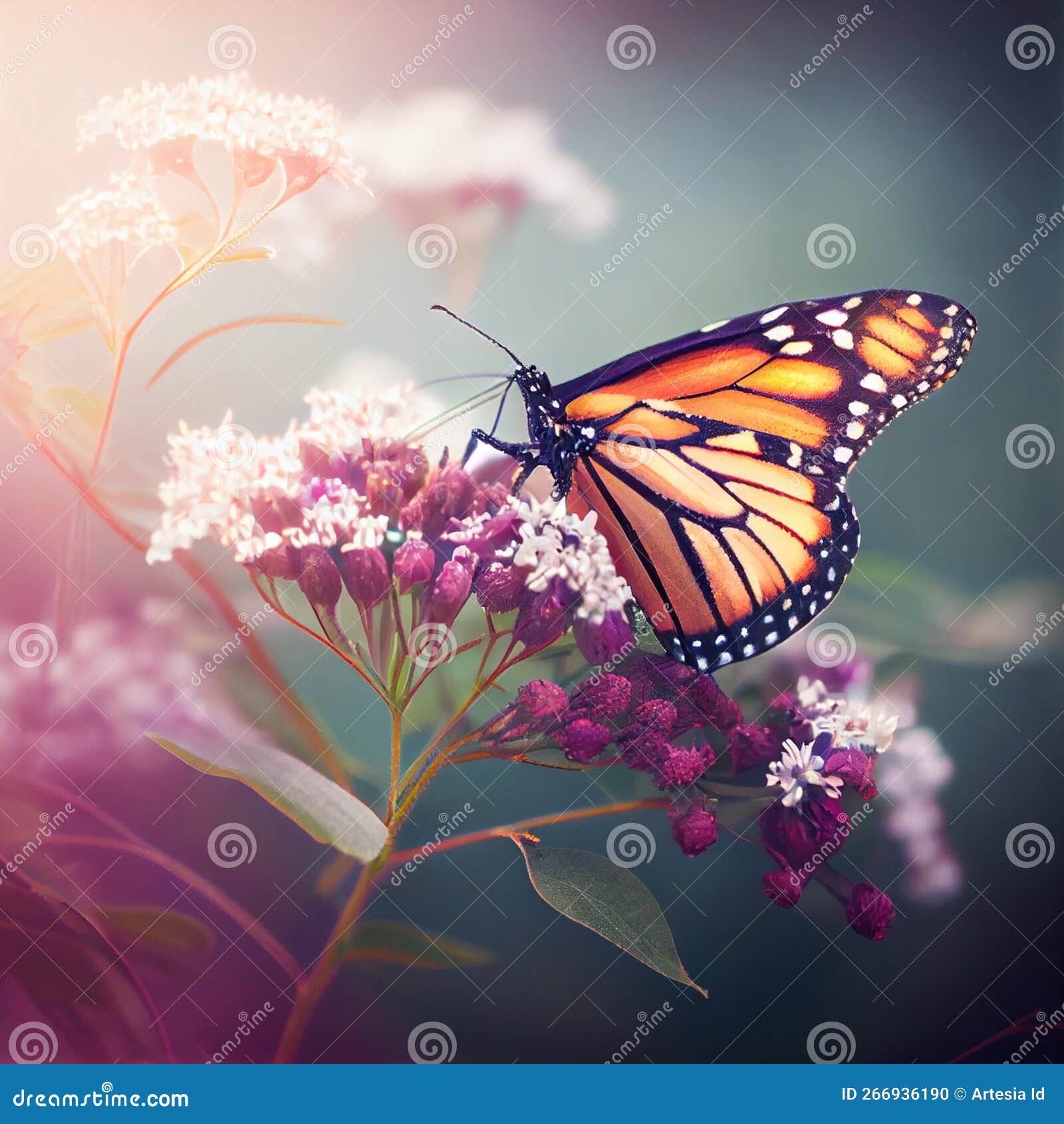 Butterfly Pollinating White Chrysanthemum In The Rain. Stock ...