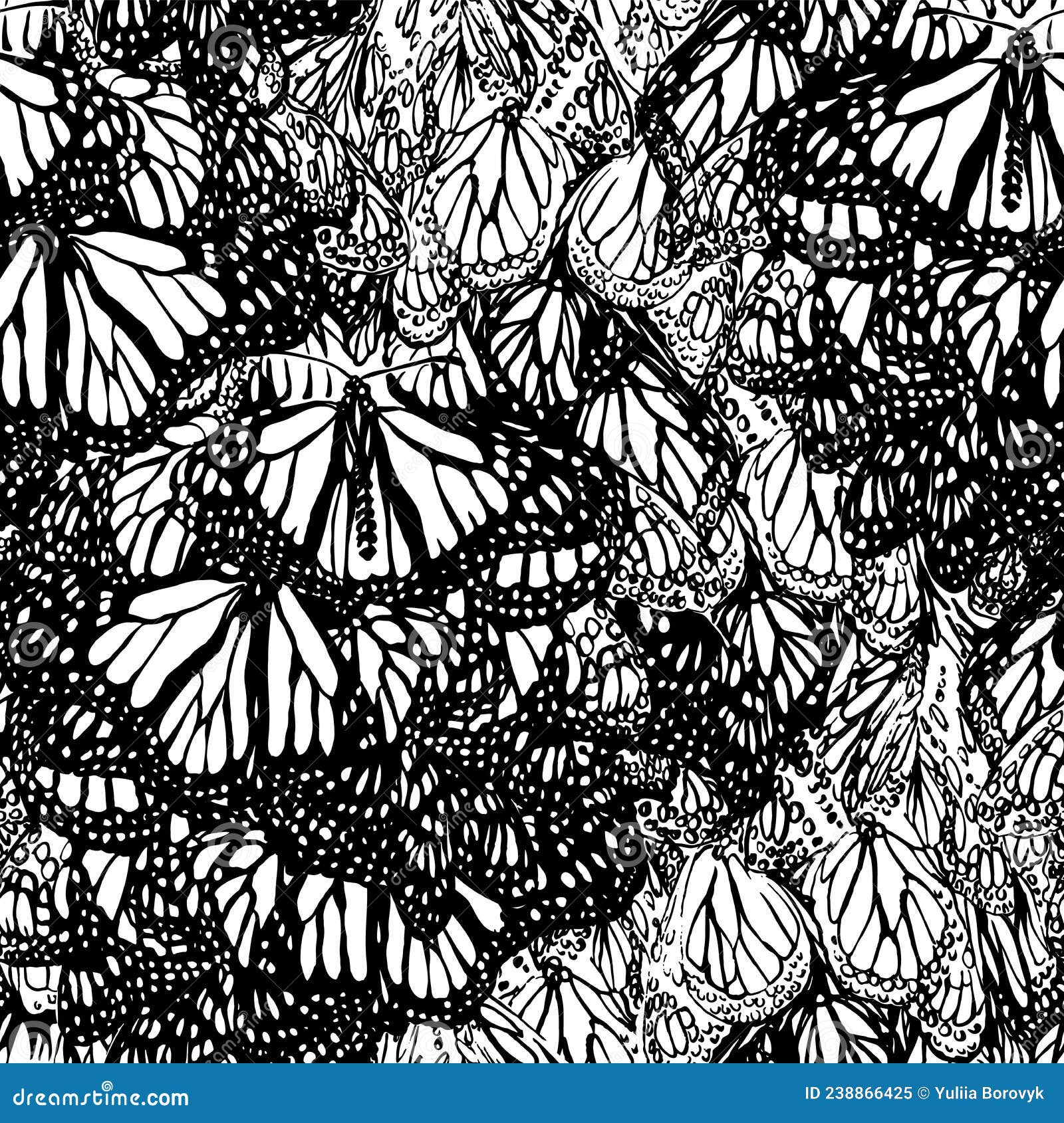 Monarch Butterfly Seamless Pattern. Black and White Stock Vector ...