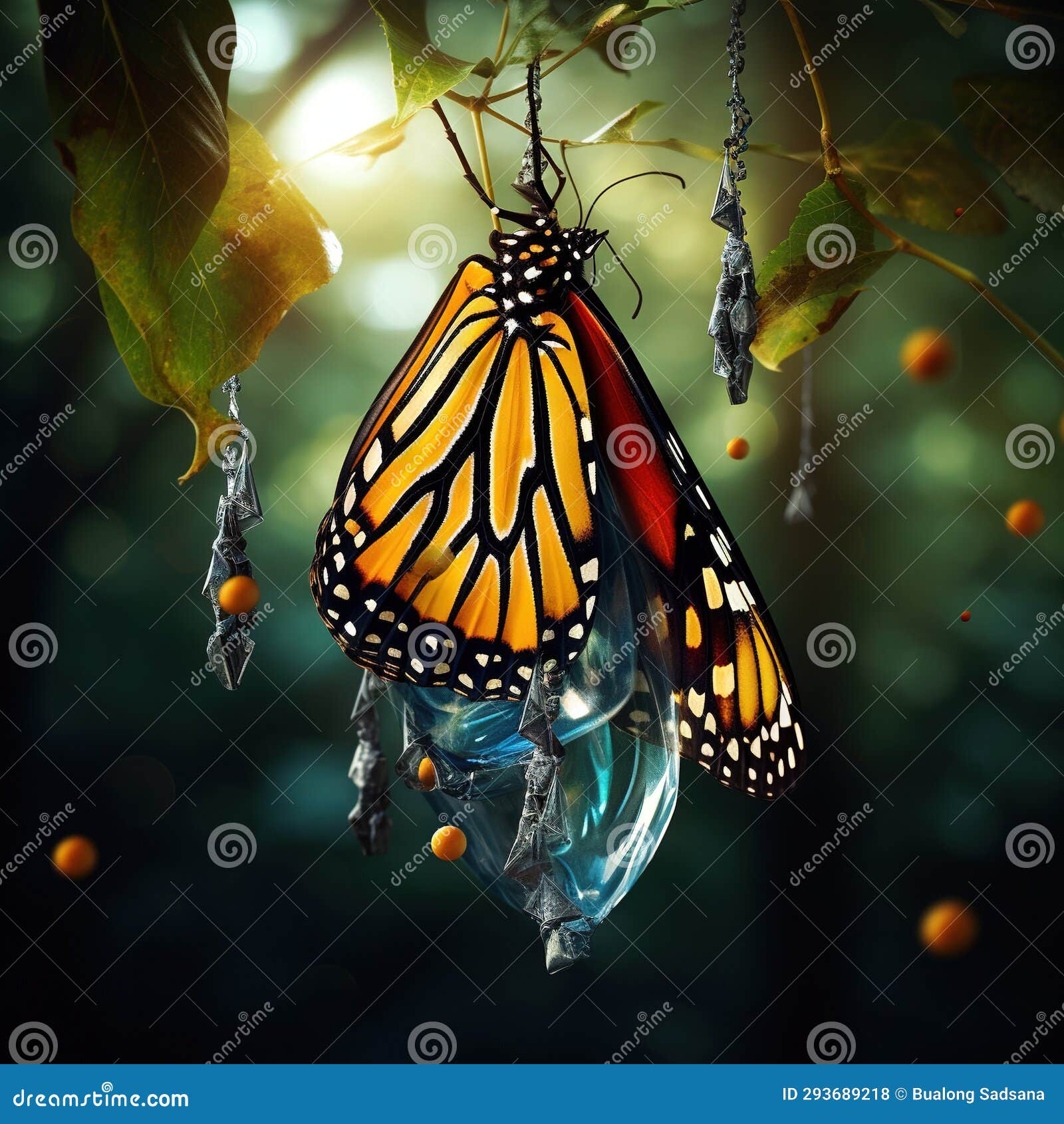 Monarch Chrysalis stock illustration. Illustration of macro - 293689218