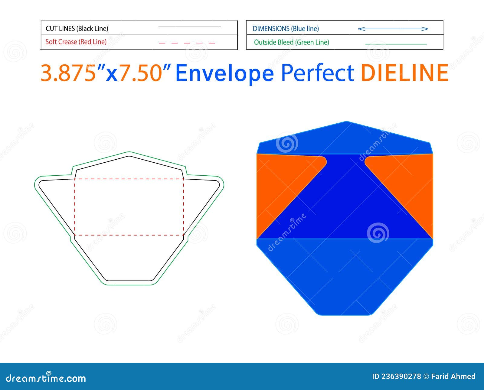 Monarch Envelope Dieline Template and 3D Envelope Editable Easily ...