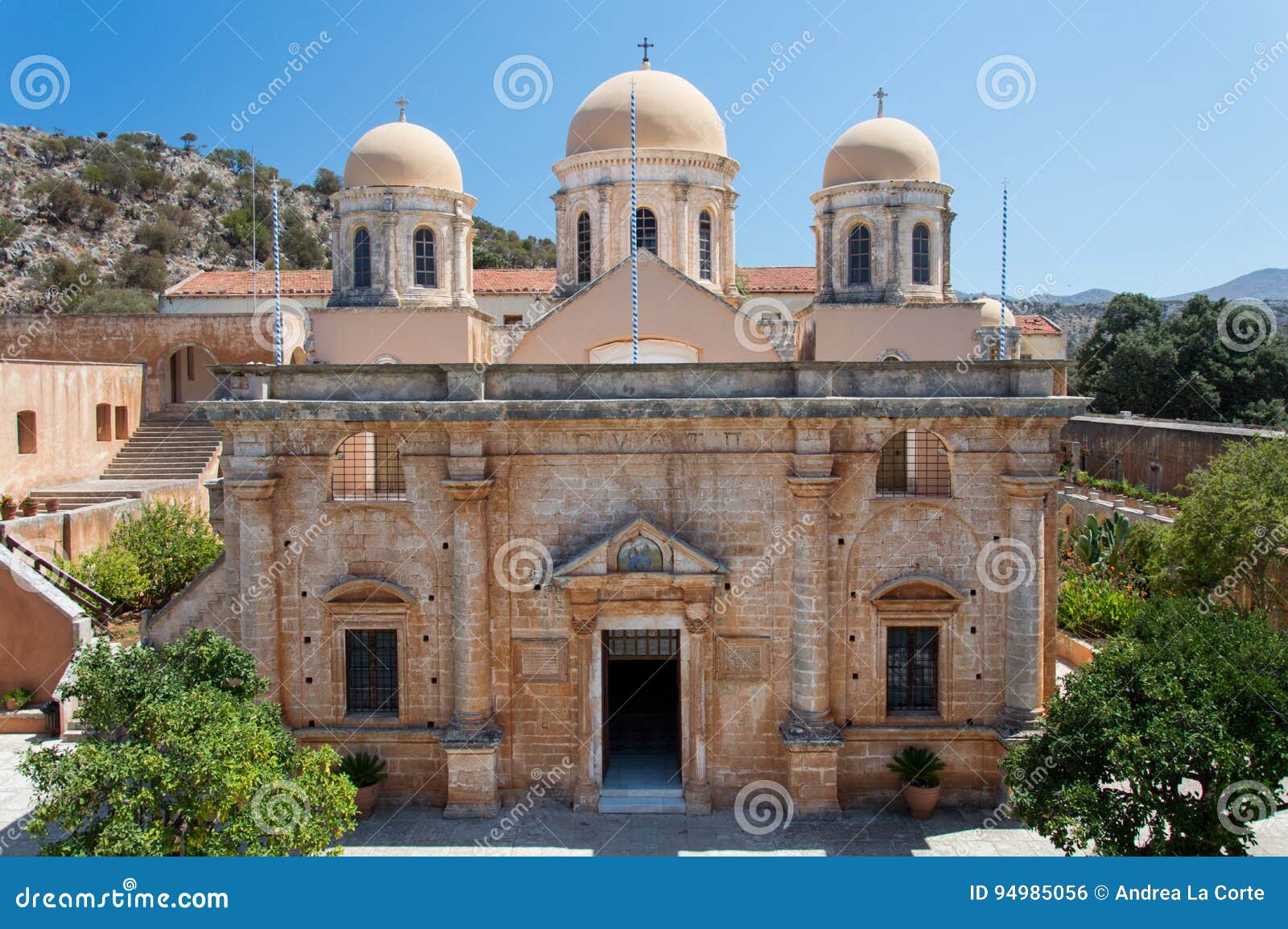 The Monastery of Agia Triada in Crete, Greece Stock Photo - Image of ...