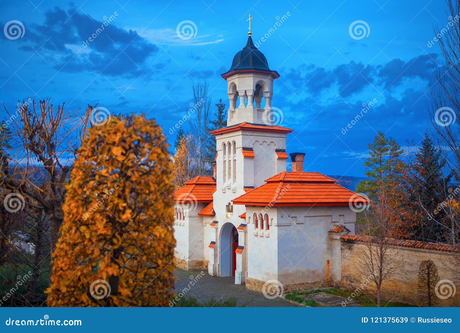 Monastery in autumn stock image. Image of landscape - 121375639