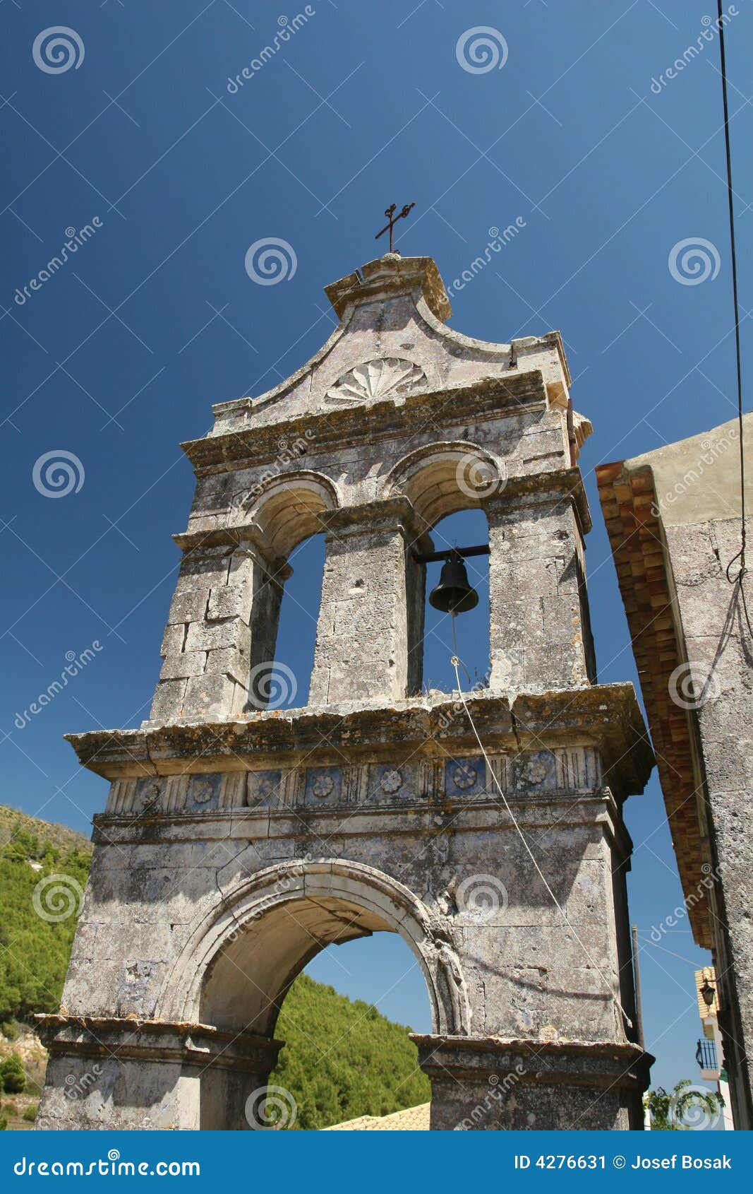 Monastery Bell Tower in Greek Village Stock Image - Image of summer ...