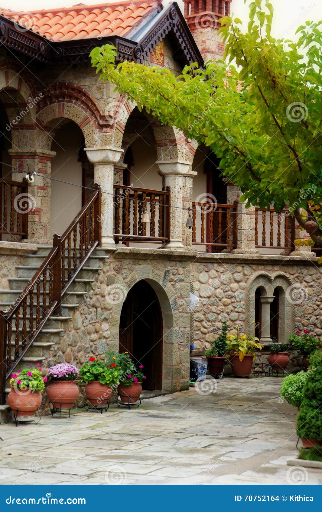 Monastery Courtyard in Meteora, Greece. Stock Photo - Image of monk ...