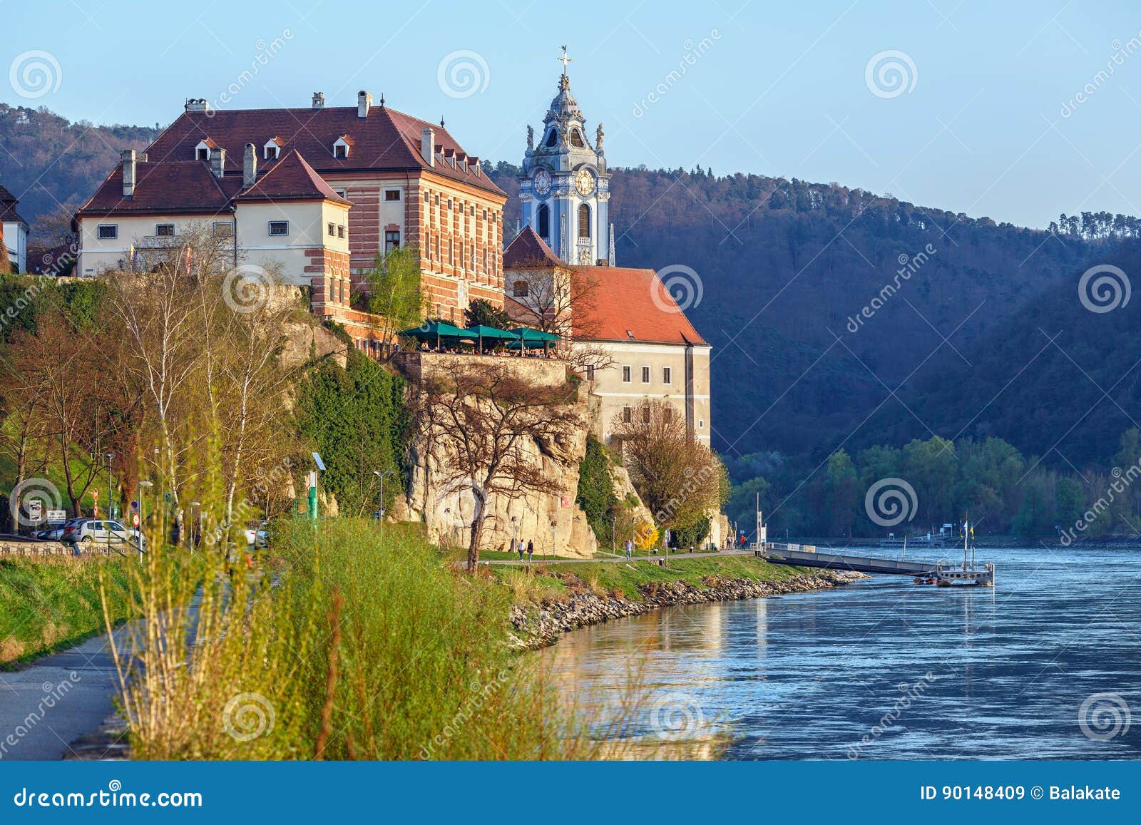 Monastery Duernstein on the River Danube in the Wachau Valley. Lower ...