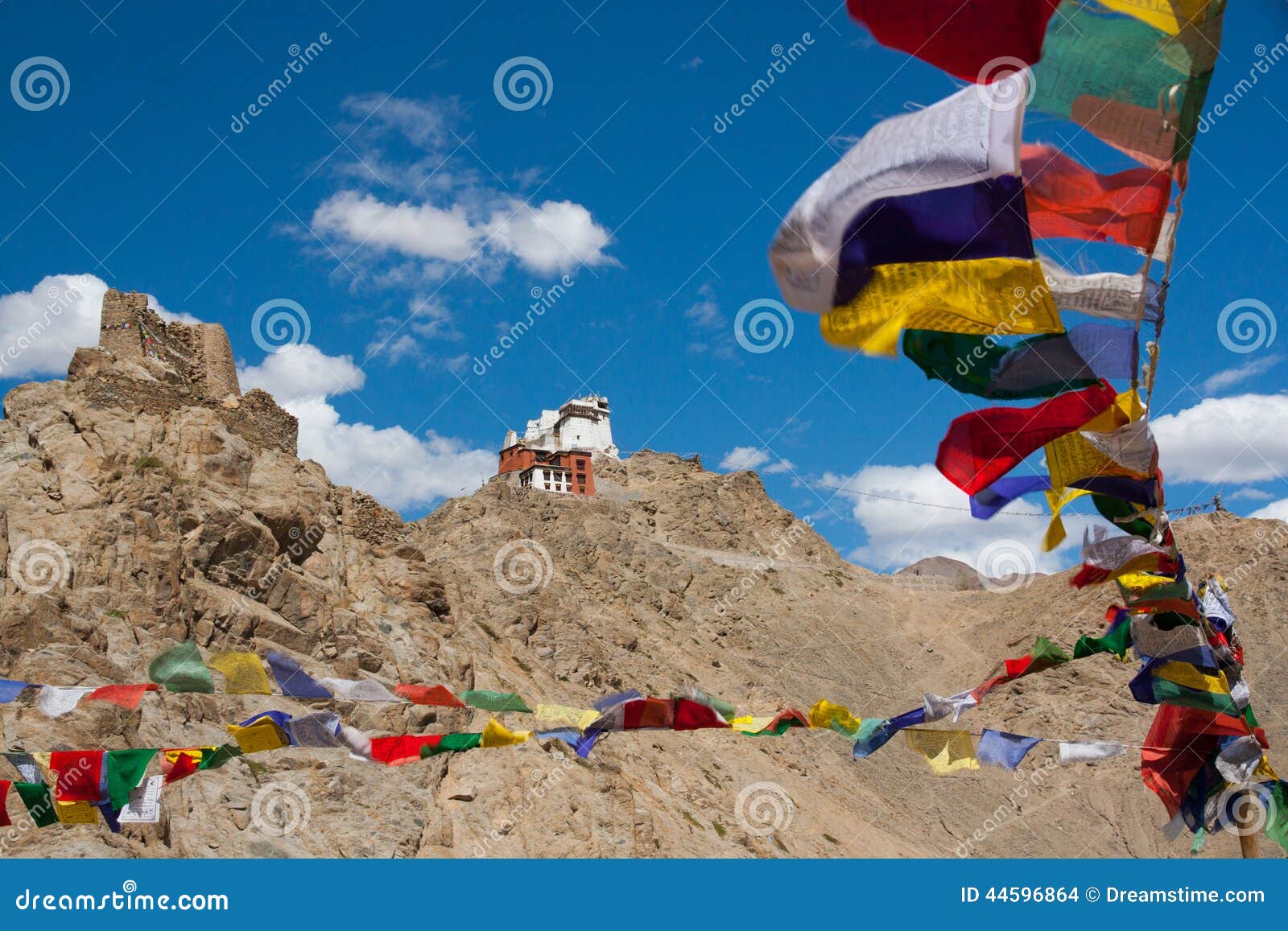 Monastery with flags stock photo. Image of peak, buddhism - 44596864