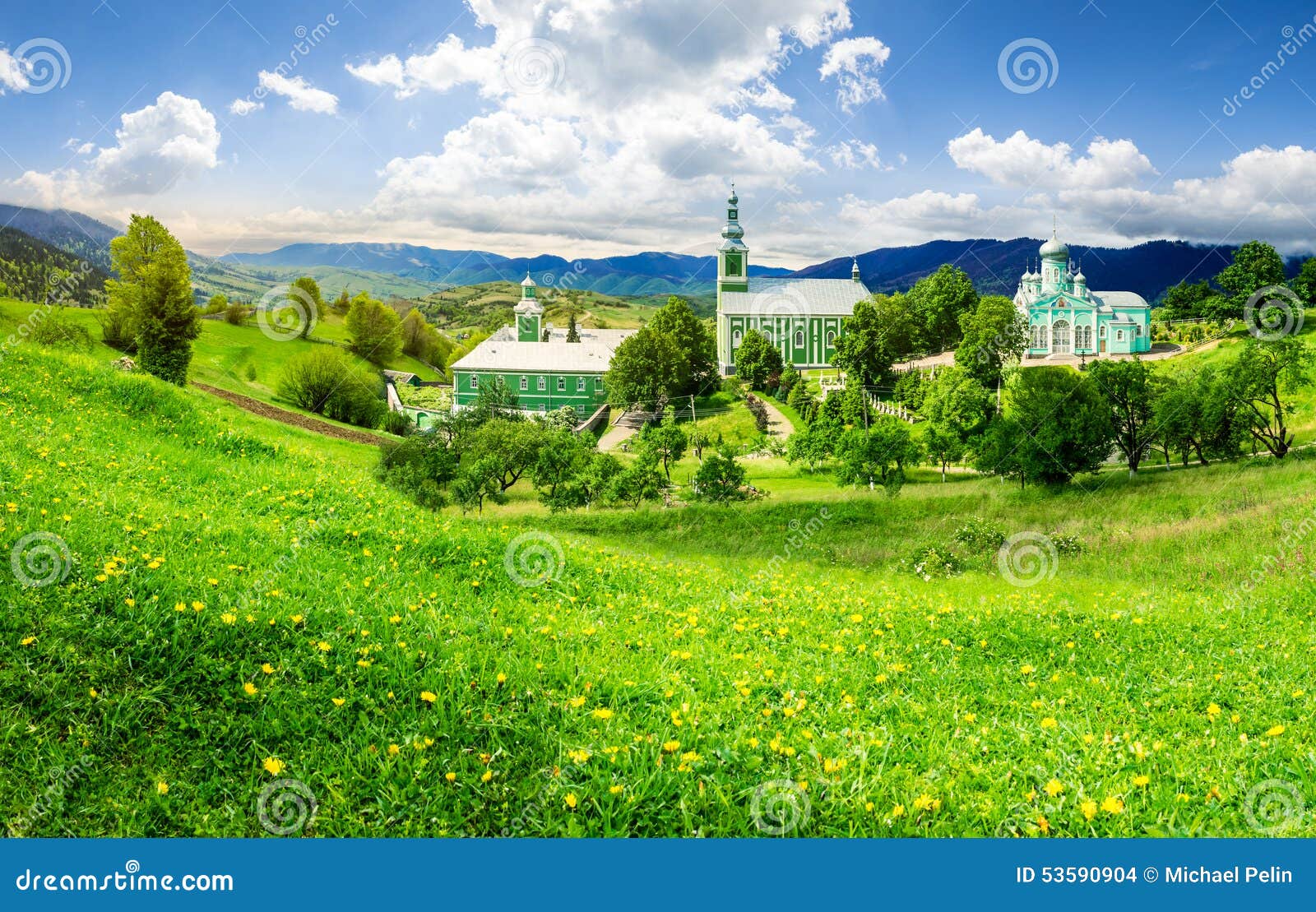 Monastery on the Hillside at Sunrise Stock Photo - Image of fresh ...