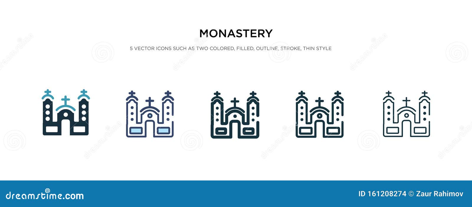 Monastery Icon in Different Style Vector Illustration. Two Colored and ...