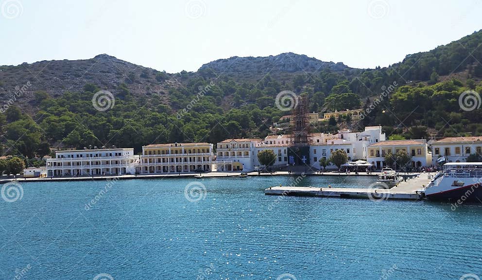 Monastery of Panormitis on the Island of Simi. Greece Stock Photo ...