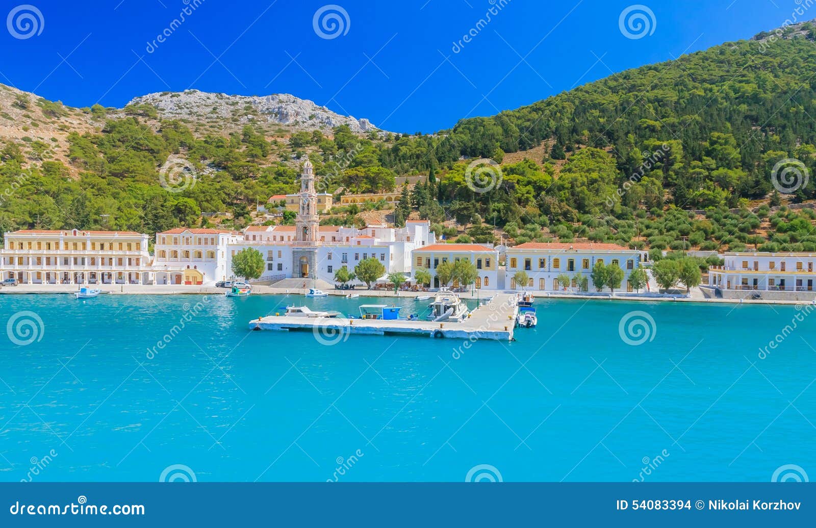 Monastery Panormitis. Symi Island Stock Photo - Image of architecture ...