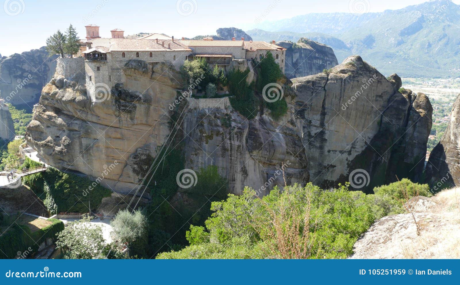 Monastery Perched High Up on the Rocks in Meteora, Greece with Mountain ...