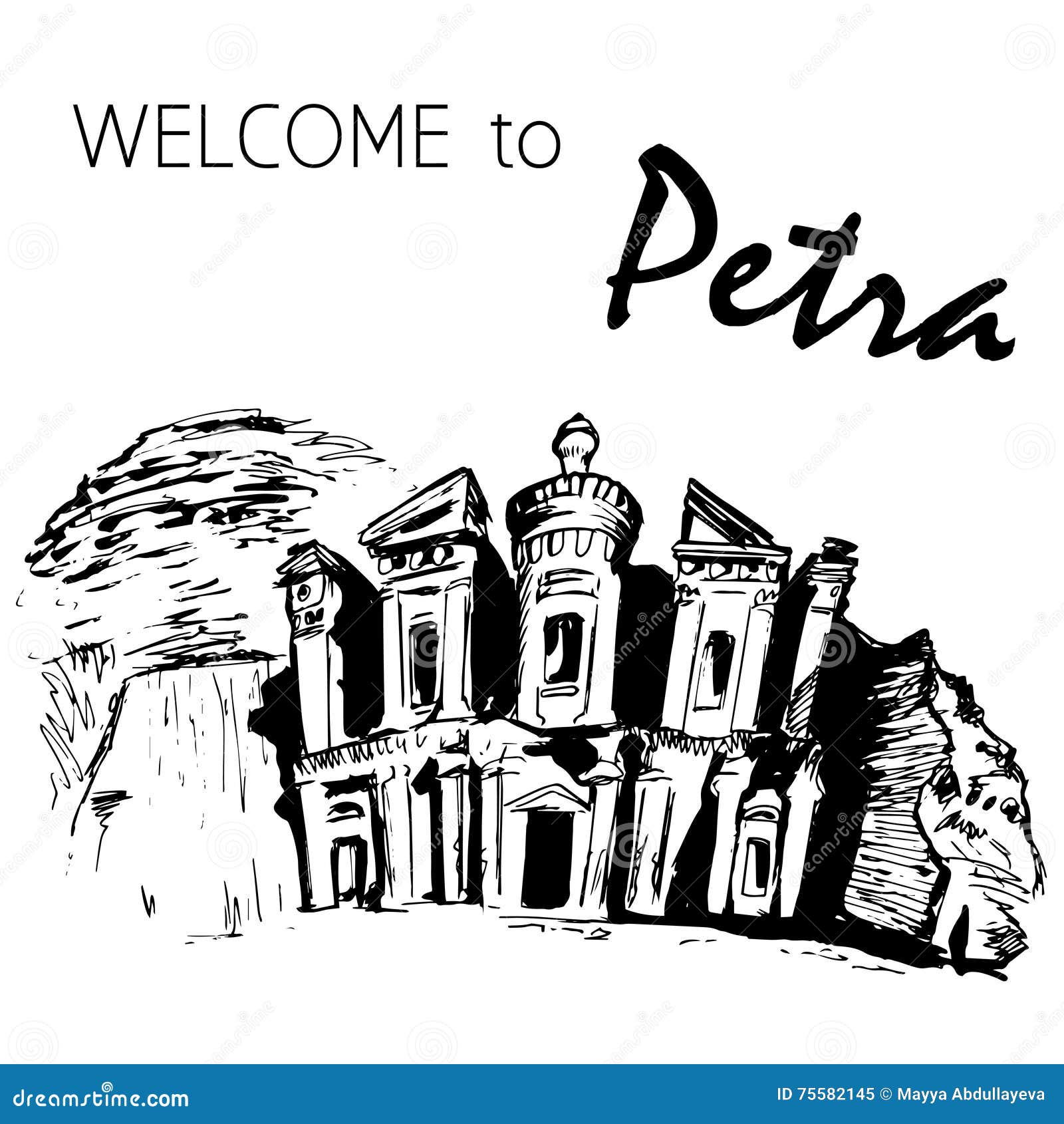The Monastery In The Rocks, Petra, Jordan Cartoon Vector ...