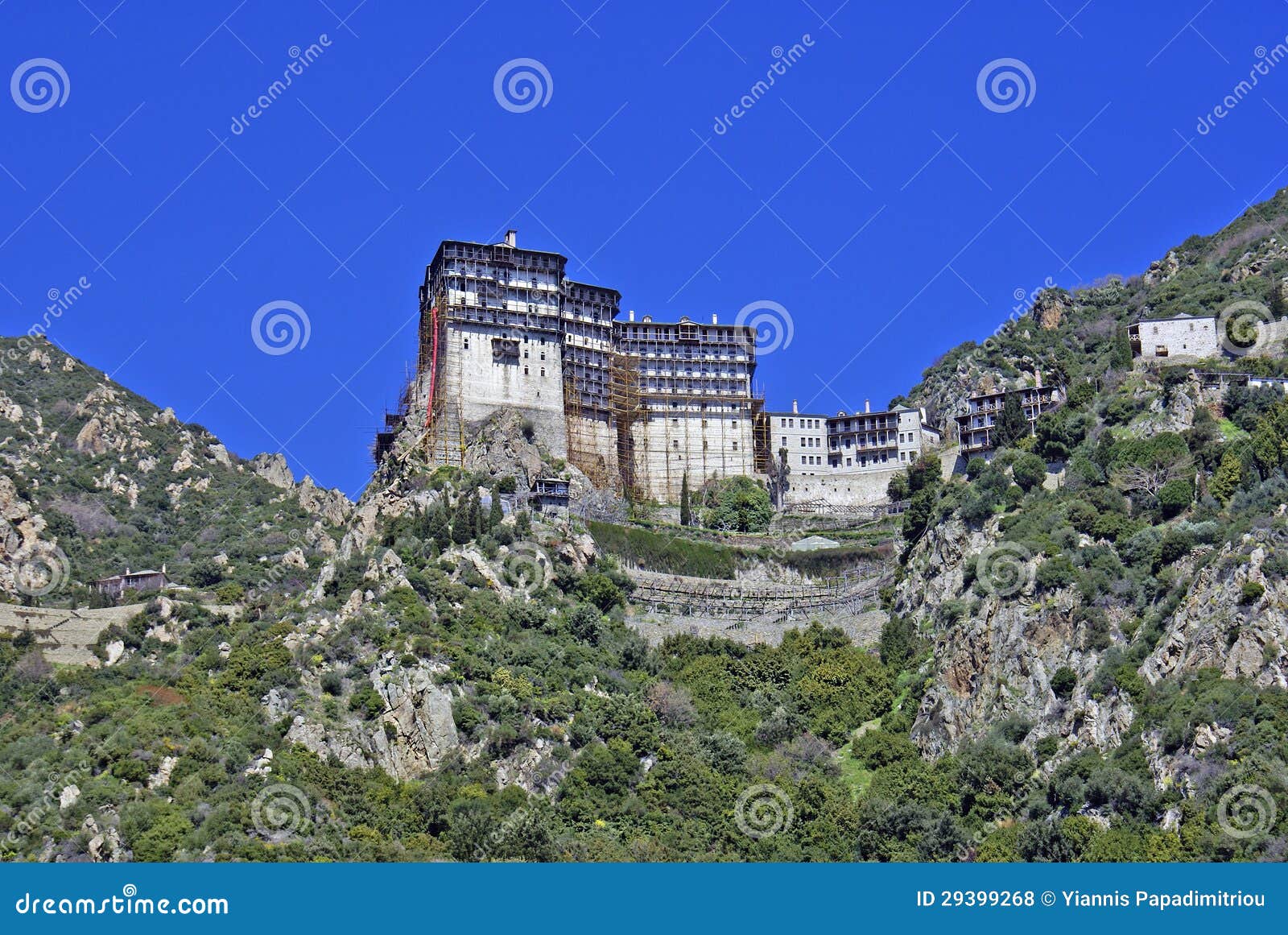 Mount Athos, Greece Agiou Pavlou Or St. Paul`s Monastery. Royalty-Free ...