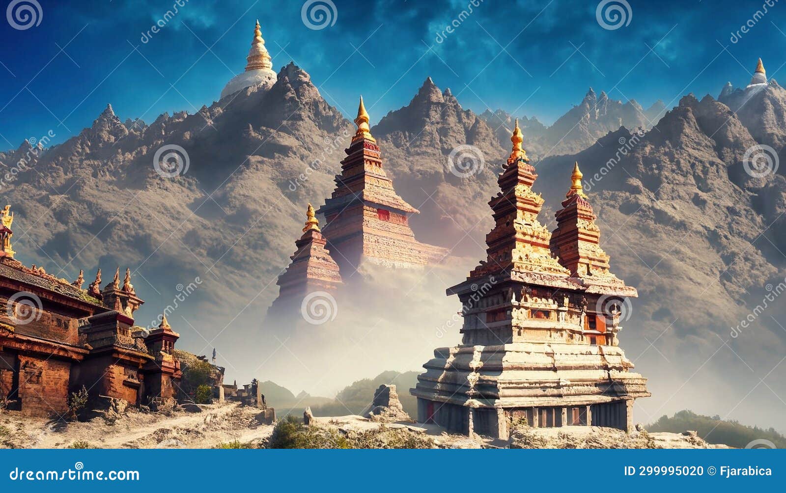 Monastery towers in tibet stock illustration. Illustration of culture ...