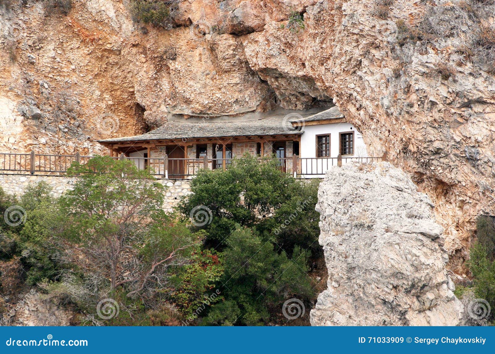 The Monastic Hermitage Located in a Cave Athos Mountains. Stock Image ...