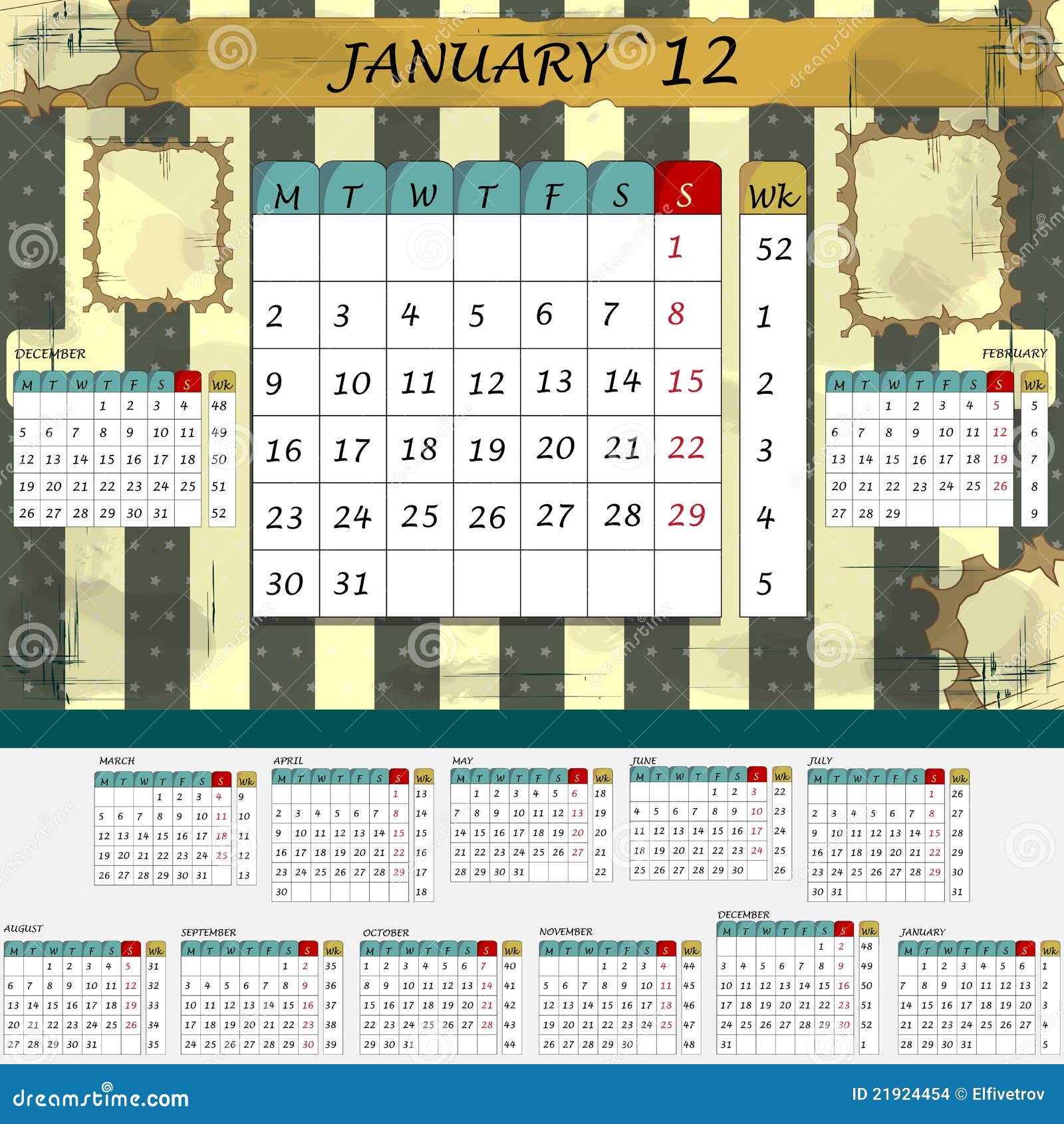 Monatskalender 2012 - Alle Monate Im Set Vektor Abbildung ...