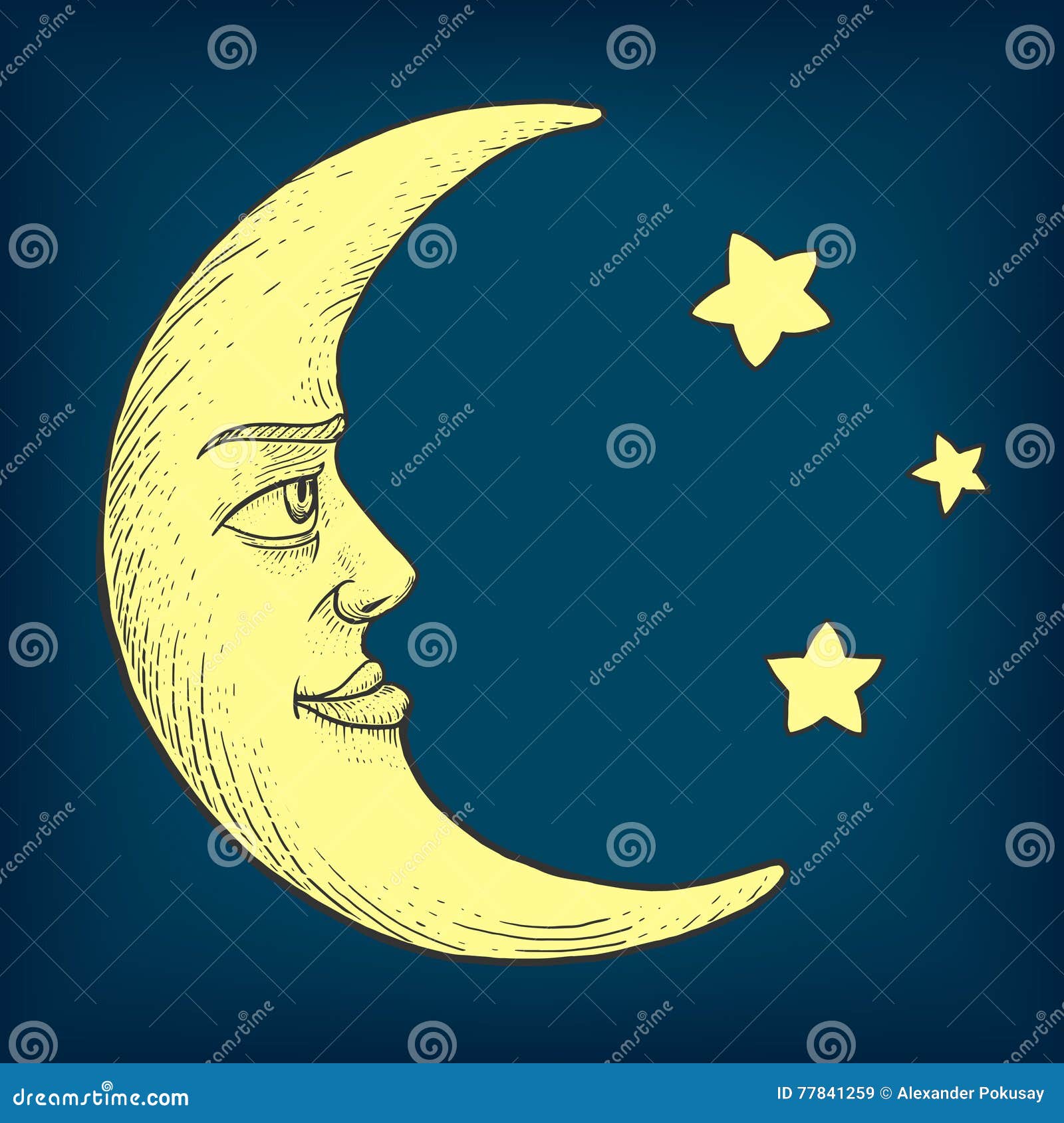 Mond Mit Gesichtsstichart-Vektorillustration Vektor Abbildung ...