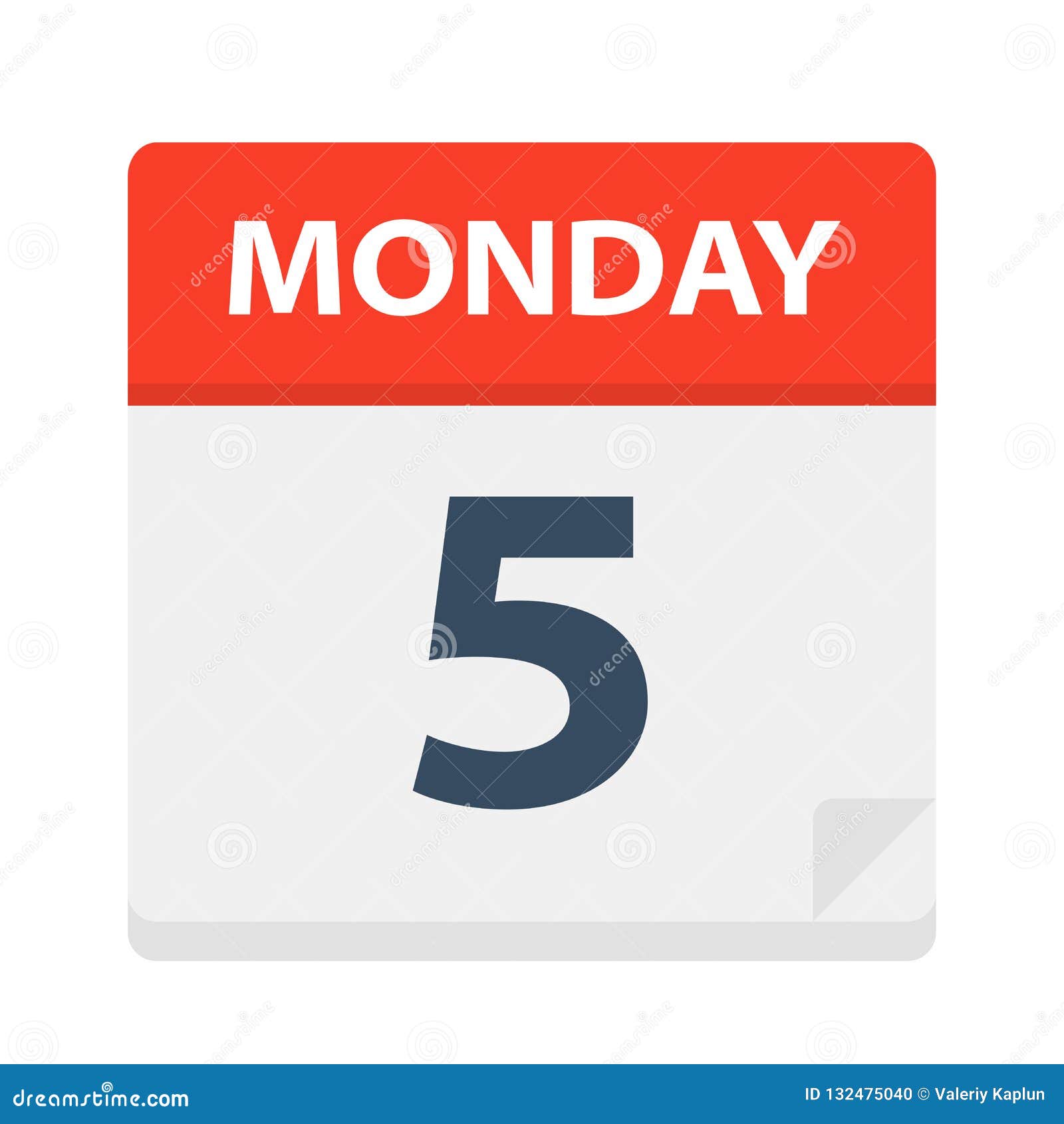 Monday 5 - Calendar Icon. Vector Illustration of Week Day Paper Leaf ...
