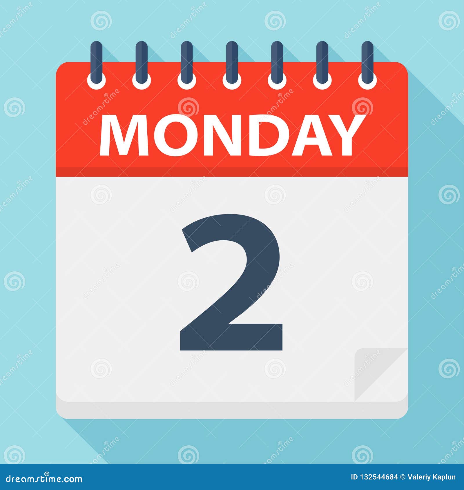 Monday 2 - Calendar Icon. Vector Illustration of Week Day Paper Leaf ...