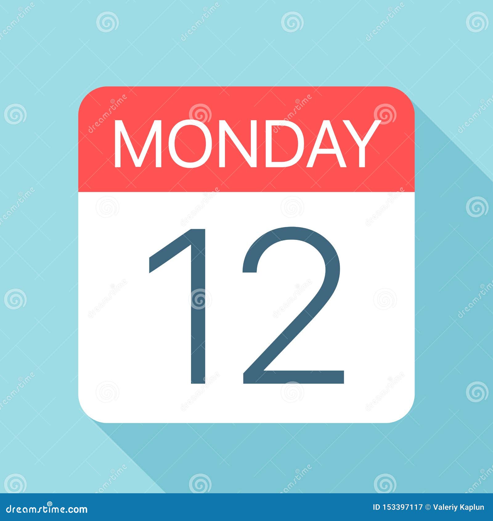 Monday 12 - Calendar Icon. Vector Illustration of Week Day Paper Leaf ...