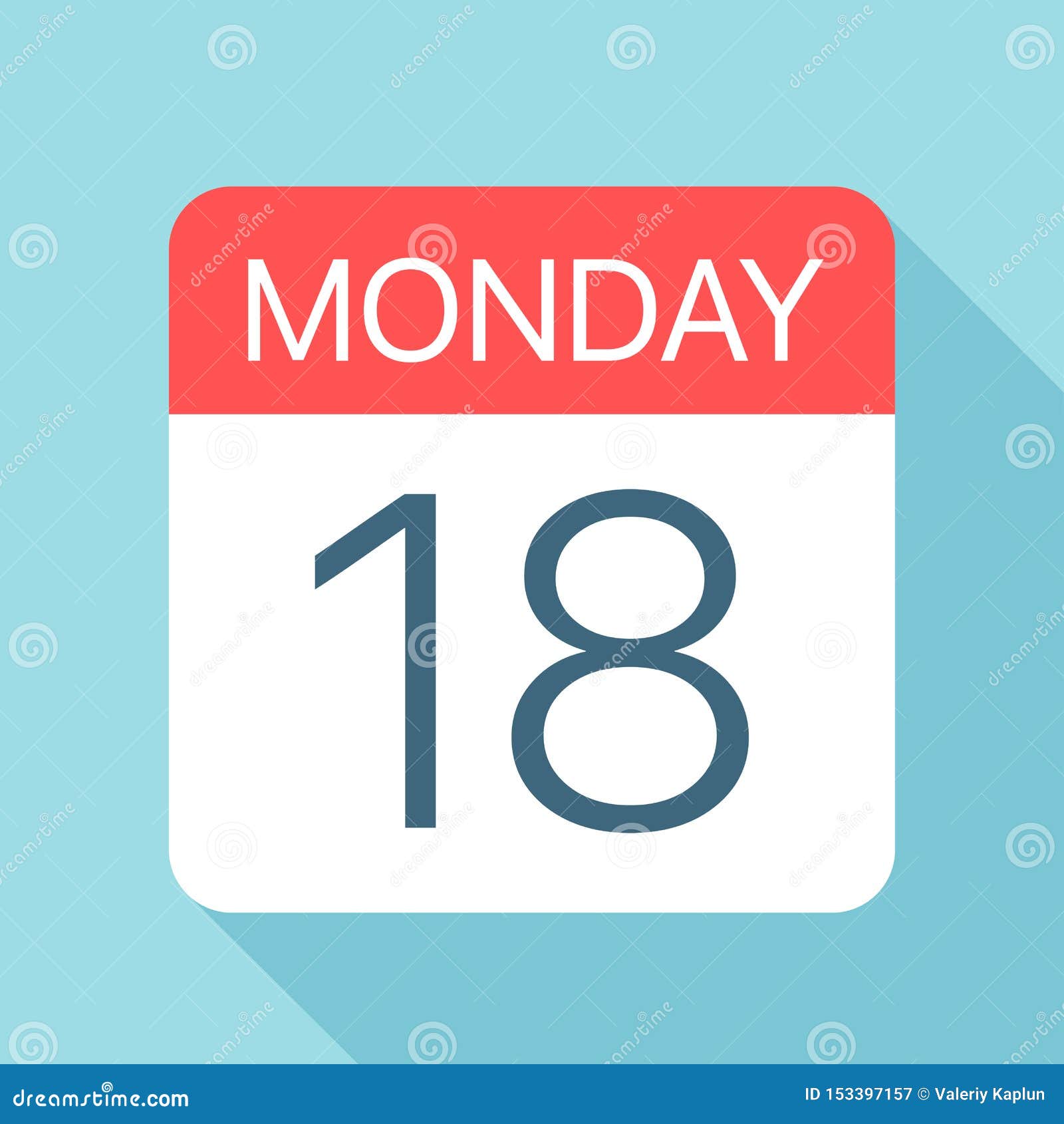 Monday 18 - Calendar Icon. Vector Illustration of Week Day Paper Leaf ...
