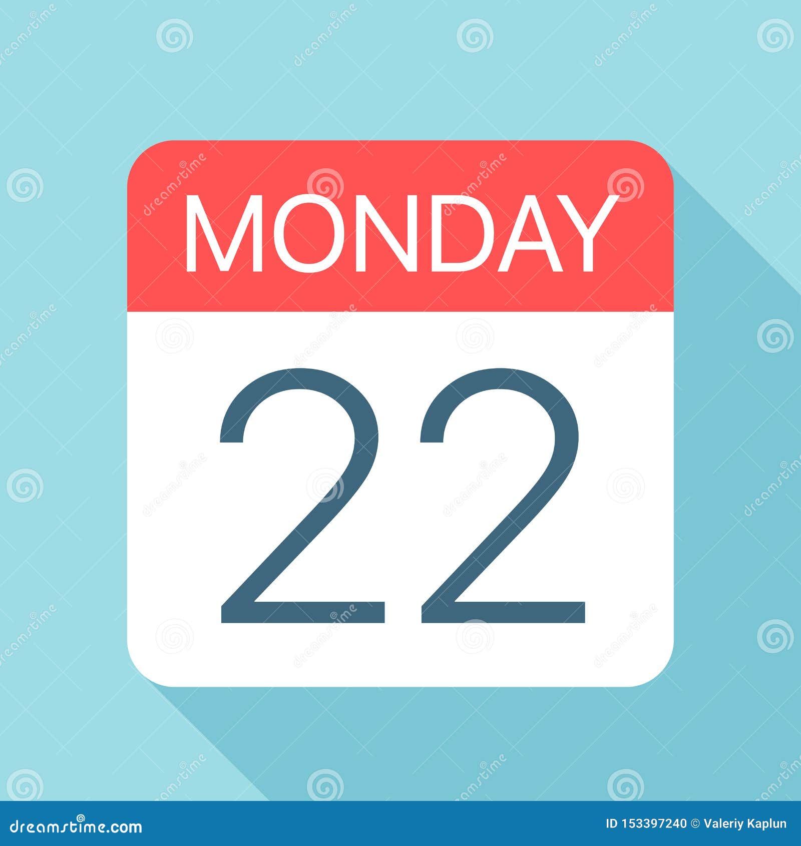 Monday 22 - Calendar Icon. Vector Illustration of Week Day Paper Leaf ...