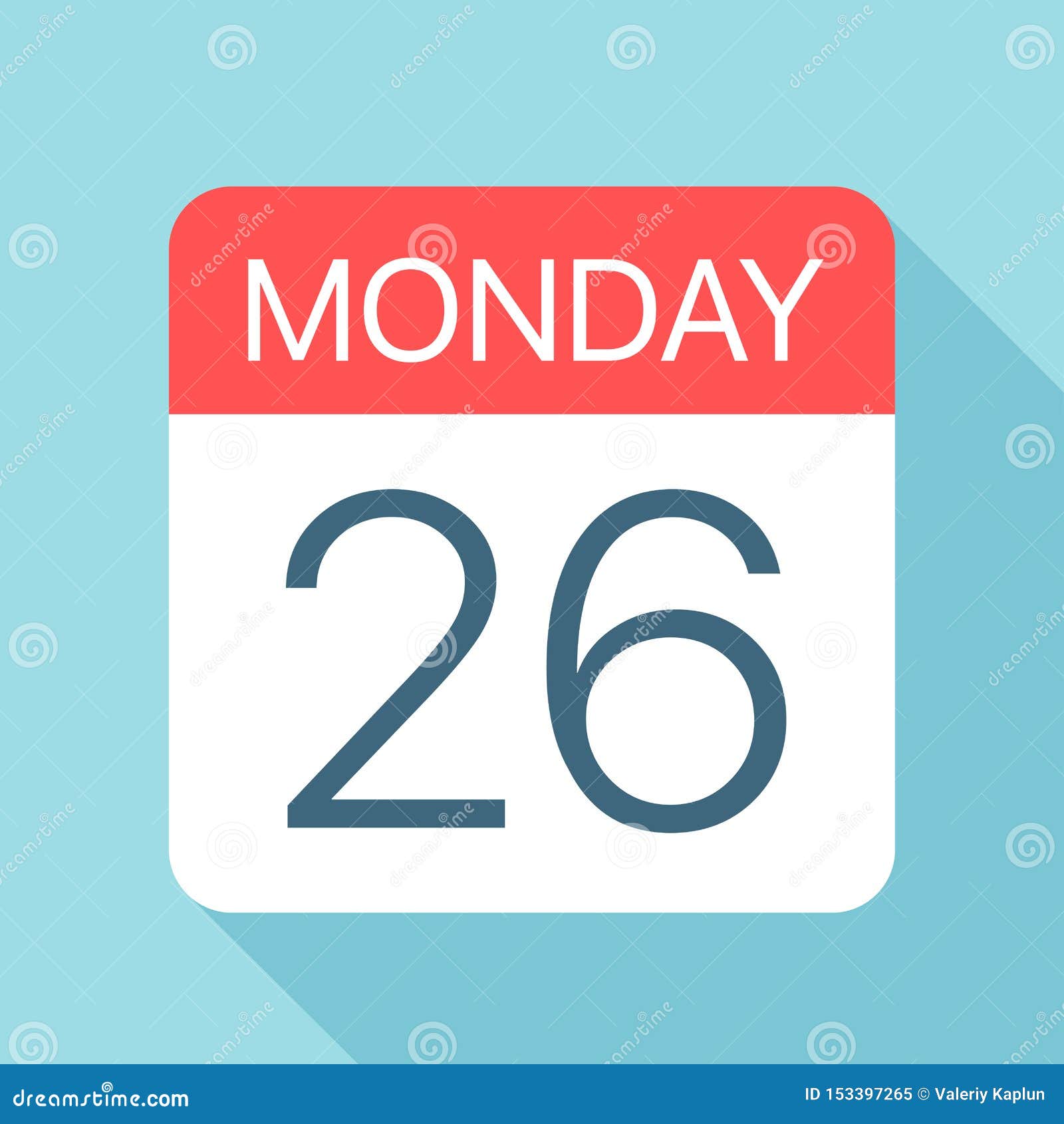 Monday 26 - Calendar Icon. Vector Illustration of Week Day Paper Leaf ...