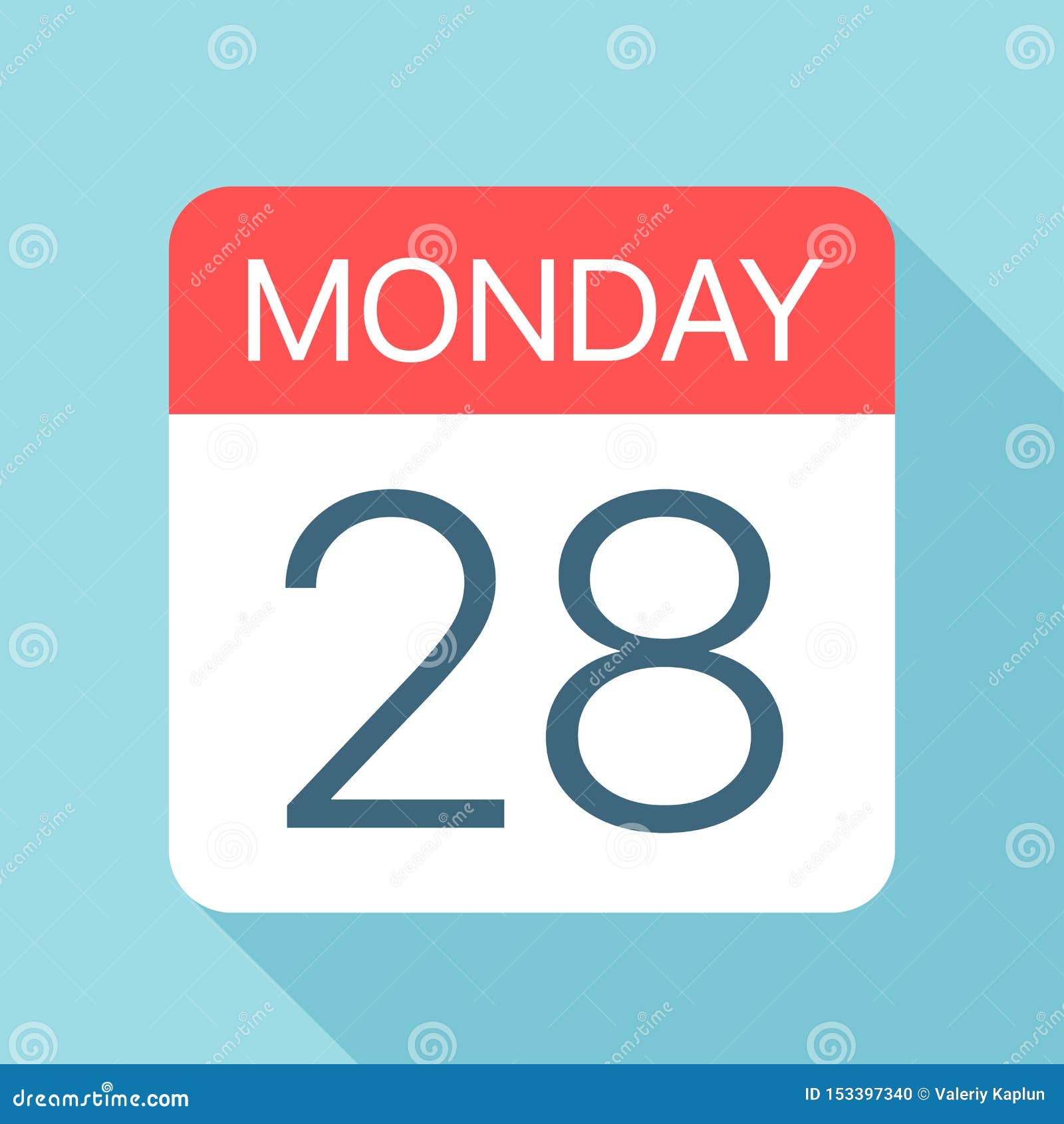 Monday 28 - Calendar Icon. Vector Illustration of Week Day Paper Leaf ...