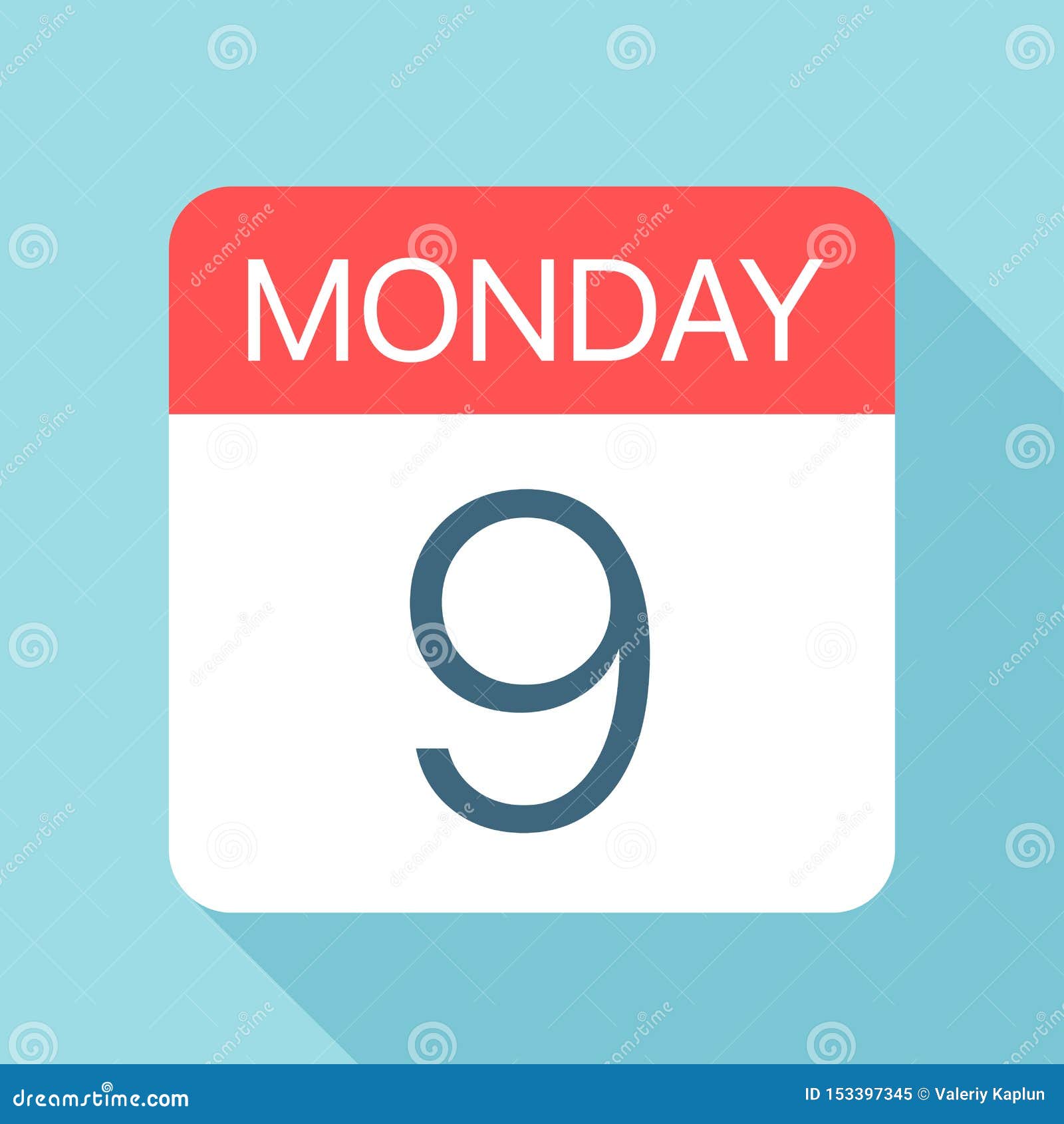 Monday 9 - Calendar Icon. Vector Illustration of Week Day Paper Leaf ...