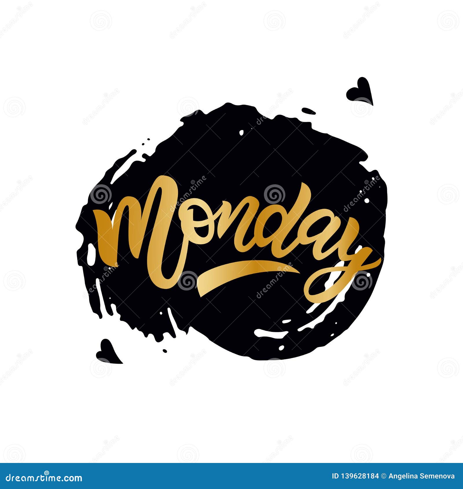 Monday Hand Drawn Calligraphy Lettering Phrase Golden On Black